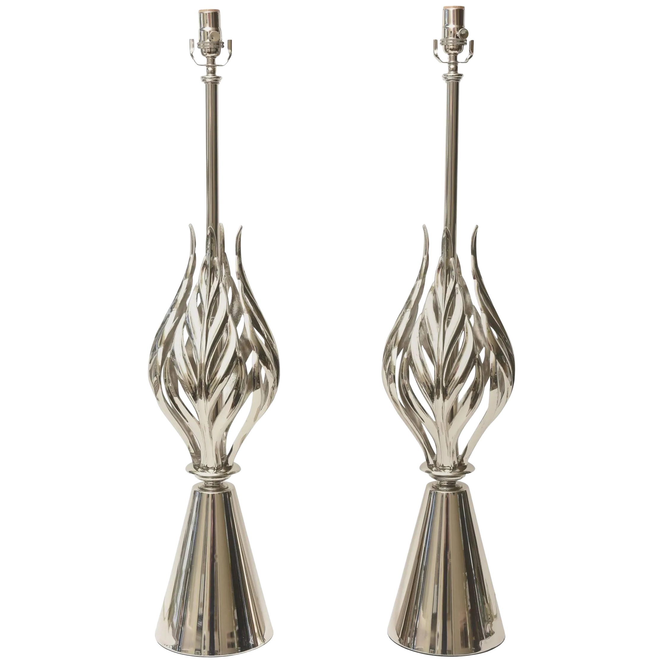 Rembrandt Nickel Silver Abacus Table Lamps Pair of Mid Century Modern ...