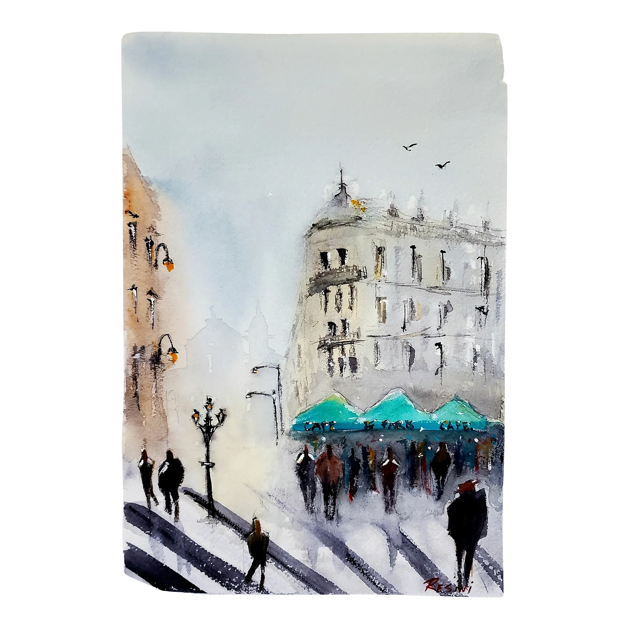 "Paris Cafe" 2022 Architectural Watercolor Painting by Emerging Artist Ben Resini, Signed | Chairish
