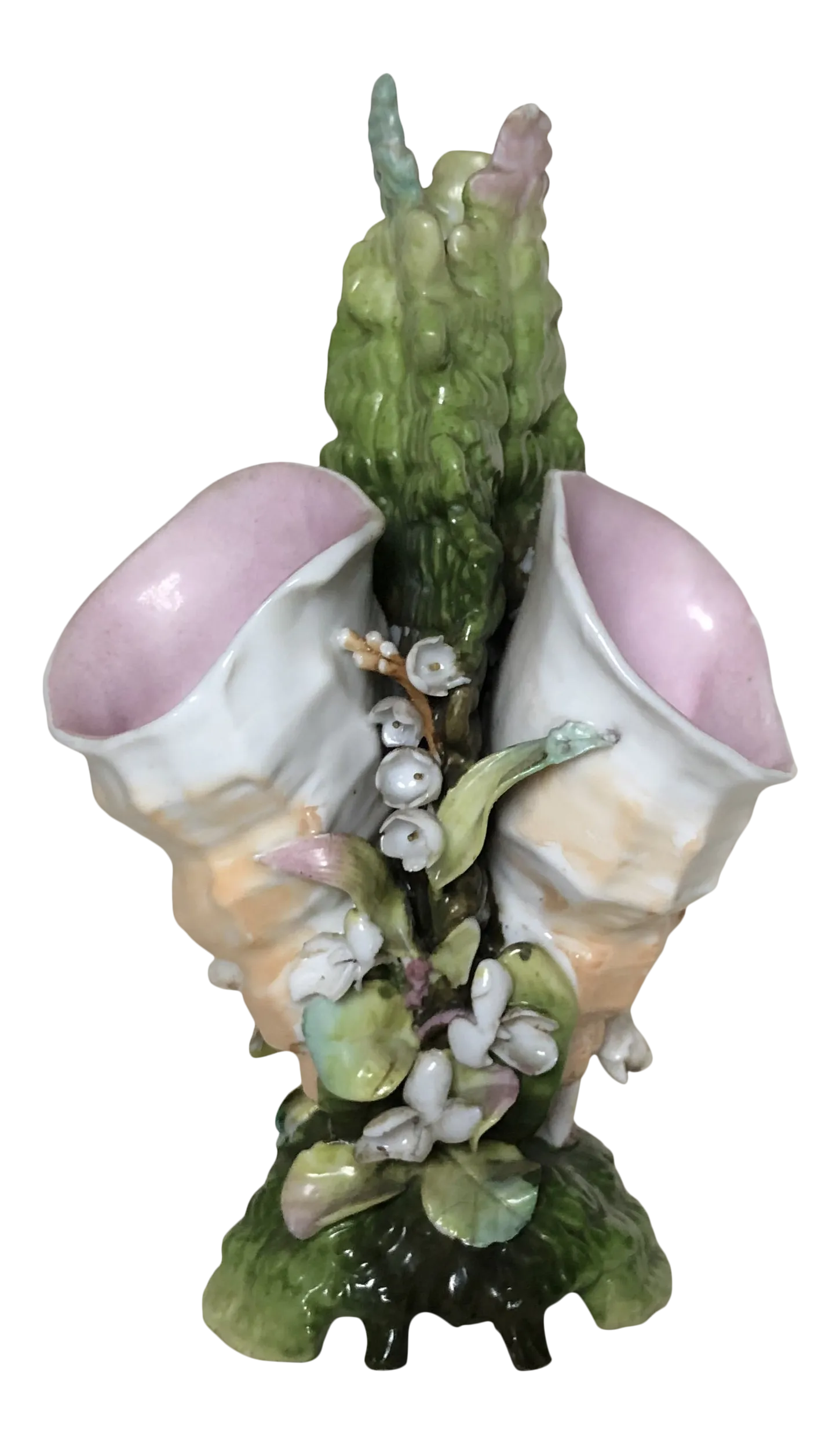 Antique Majolica Naturalistic Seashell & Floral Triple Vase Form ...