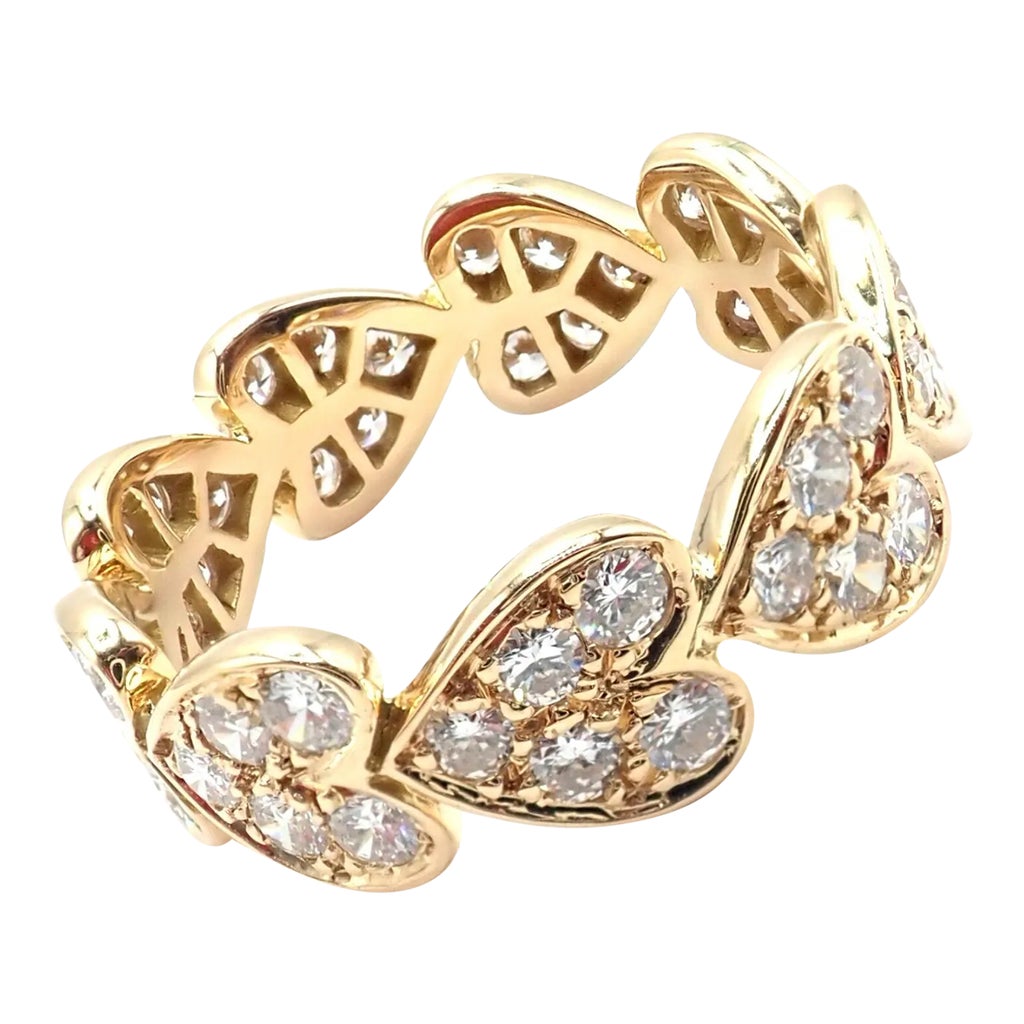 Cartier 18k Yellow Gold Diamond Heart Eternity Band Ring Size 7.25 ...