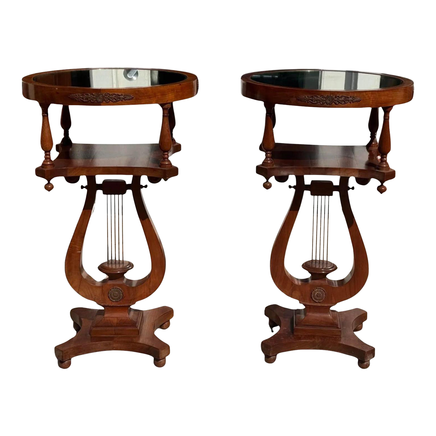 Pair of American Empire Mahogany Rectangular Lyre Base Pedestal Side ...