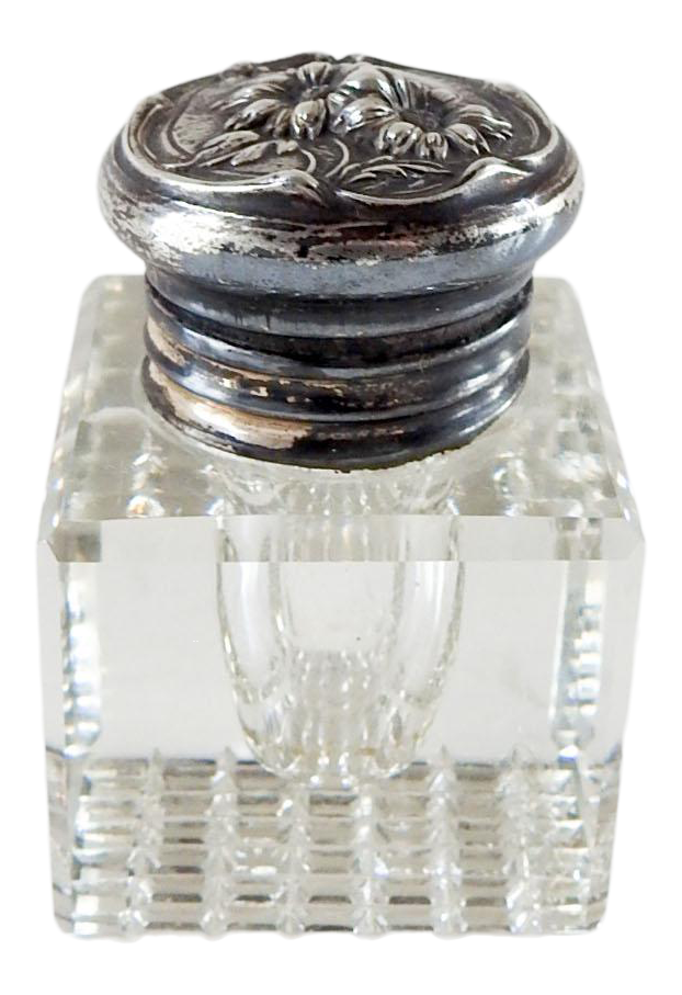 Antique Crystal & Sterling Silver Ink Well | Chairish