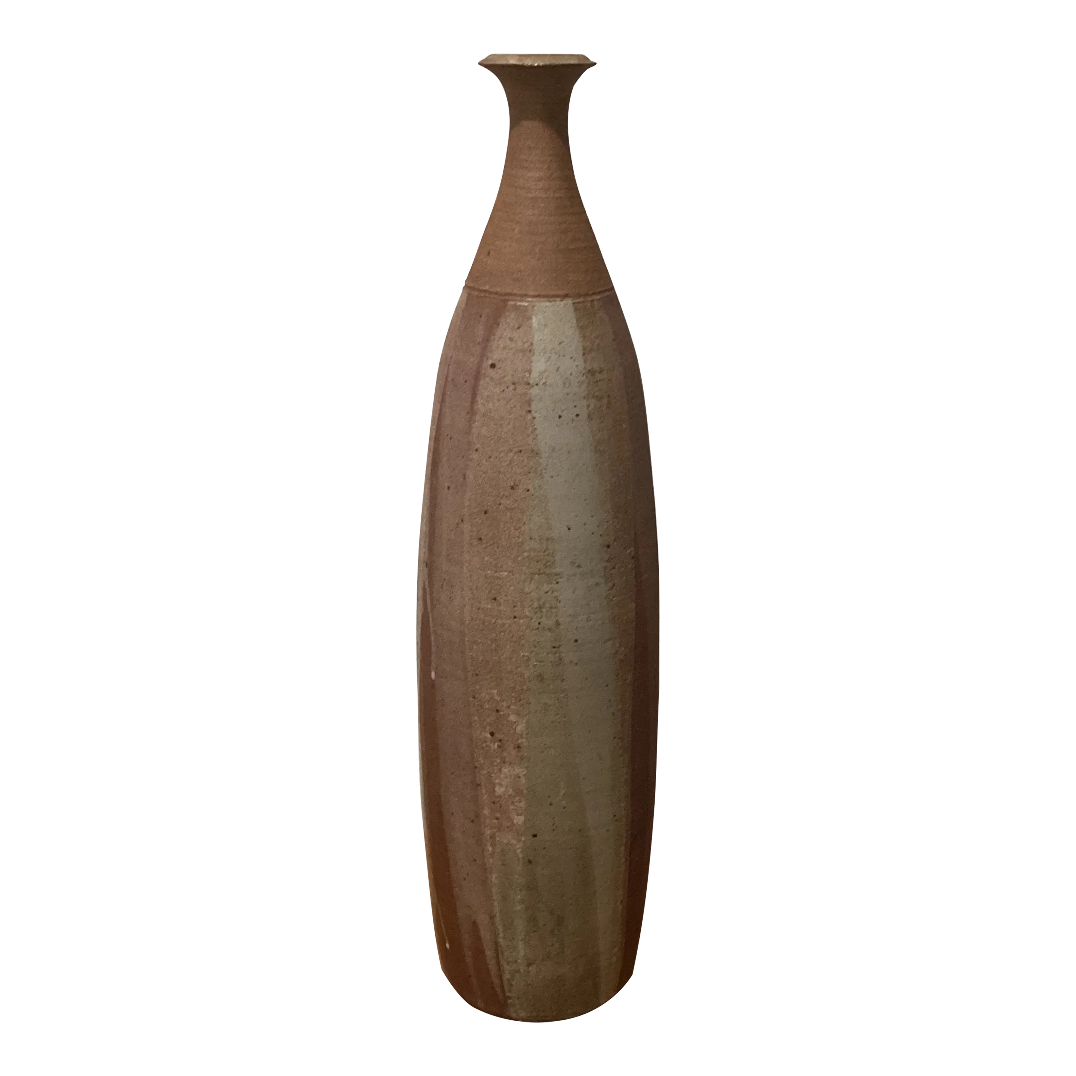 Cecil Strawn Mid Century Modern Pottery Stoneware Long Neck Vase | Chairish