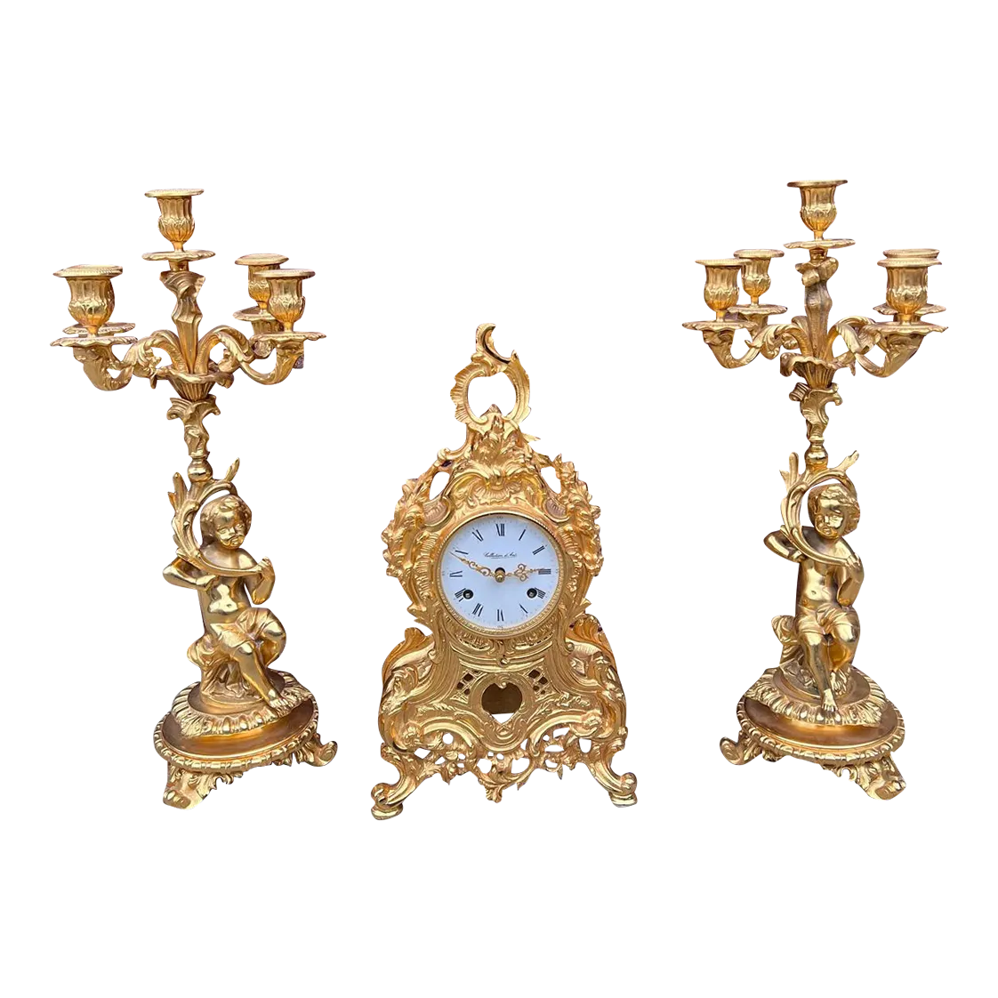 Vintage Italian Roman Style Ornate Mantel Clock With Two Figural Cherub ...