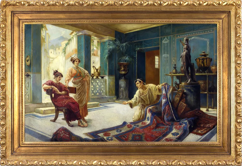 Angelo Granati, Rug Salesman in Pompeii, Oil on Canvas | Chairish