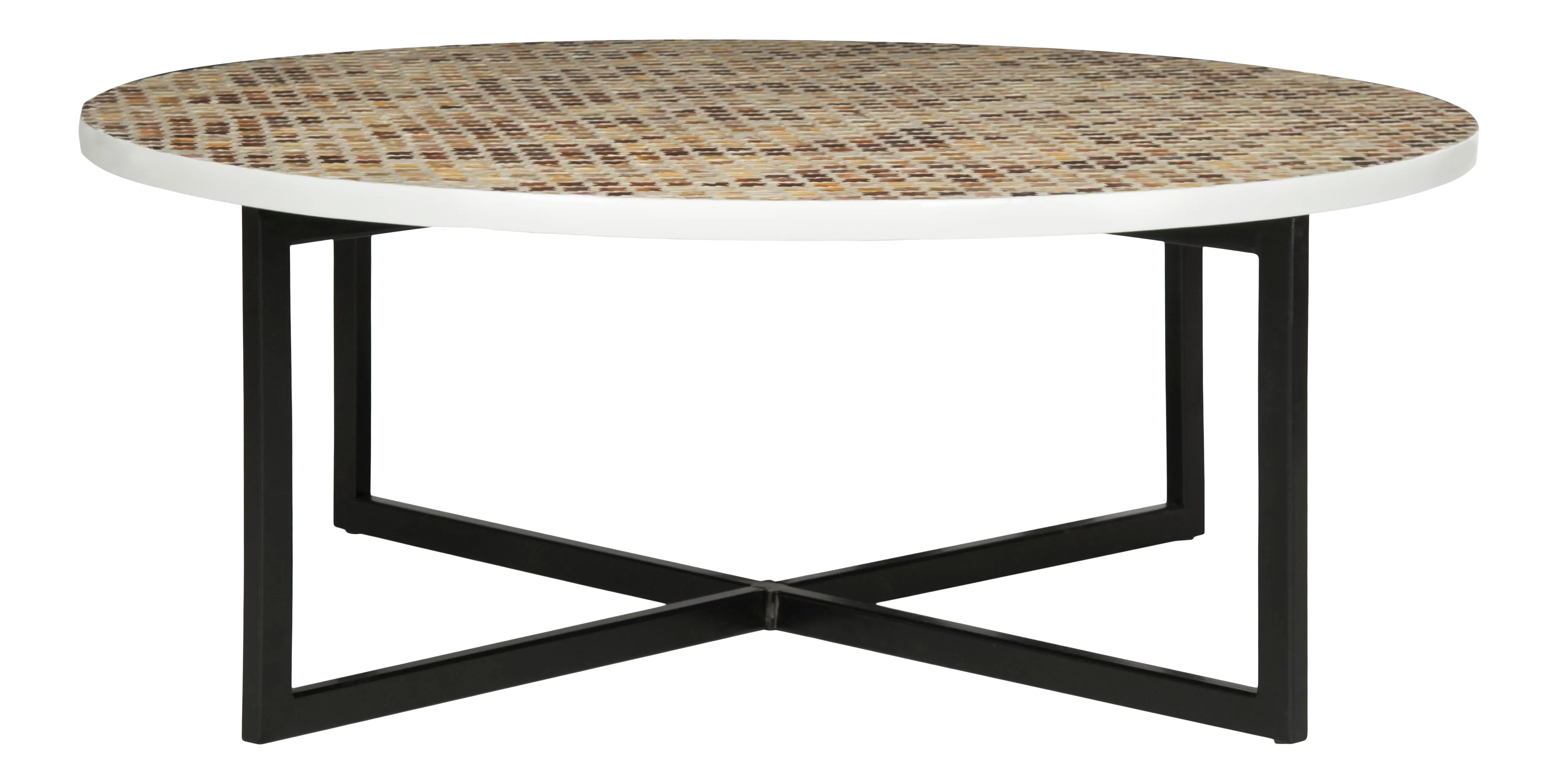 Round Mosaic Tile Coffee Table in Cream | Chairish