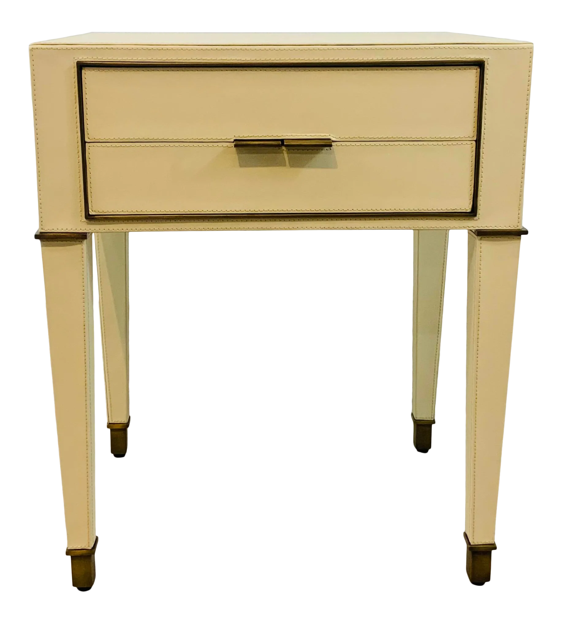 Bungalow 5 Modern Cream Leather Hunter Side Table | Chairish