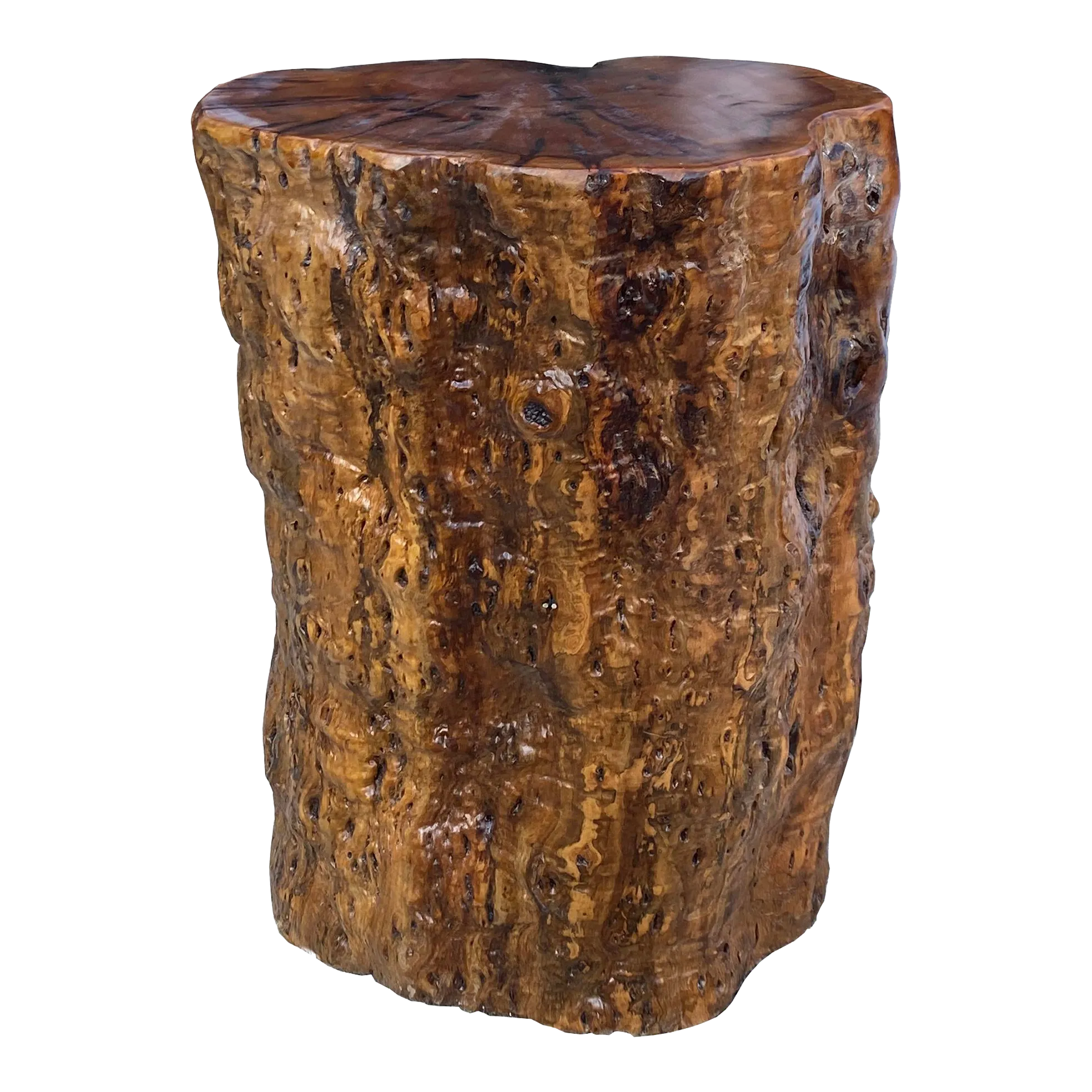 Raw Wood Rough Grain Finish Irregular Shape Short Stool Table | Chairish