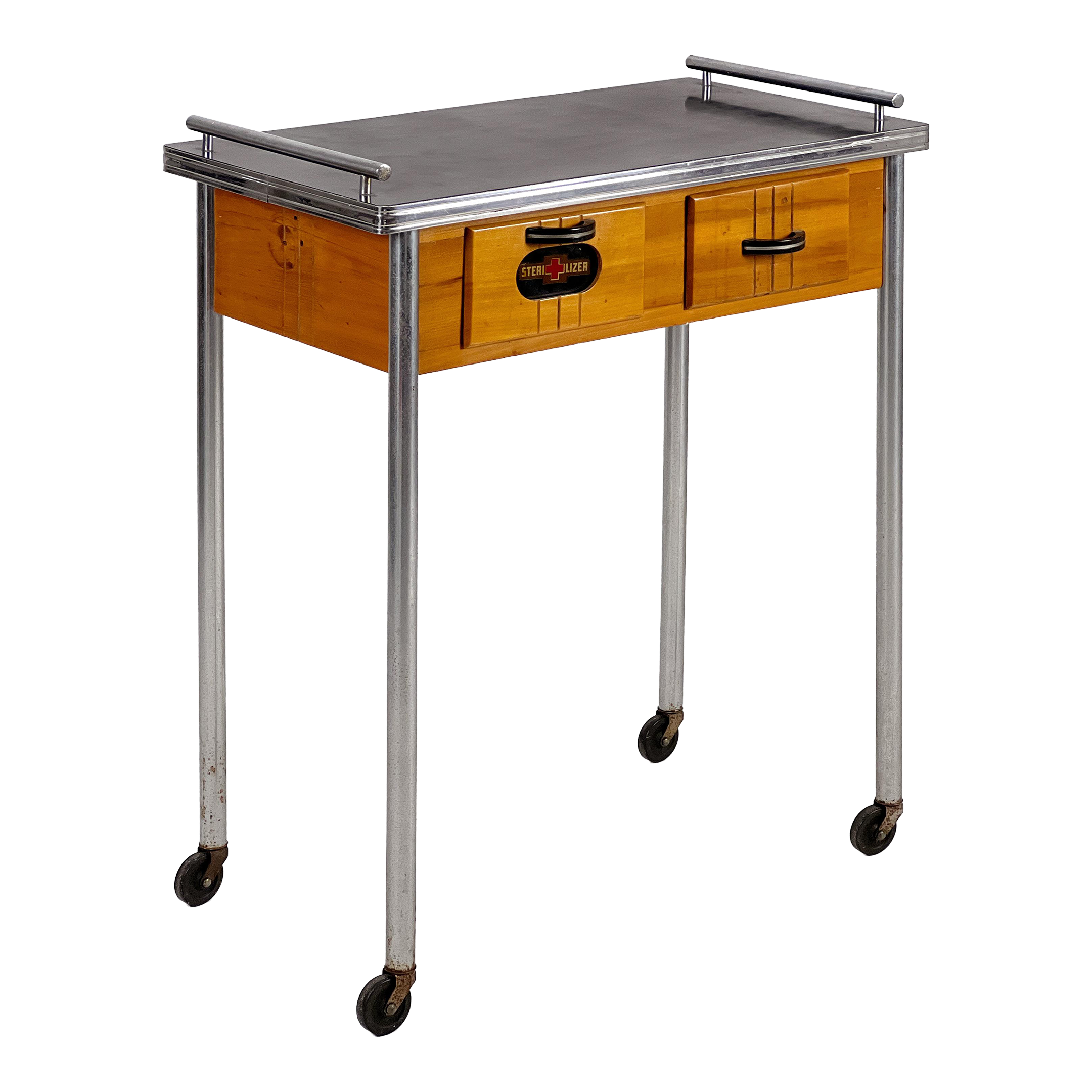 Vintage 1930s Art Deco Wood & Chrome Metal Barber Shop Sterilizer Table ...