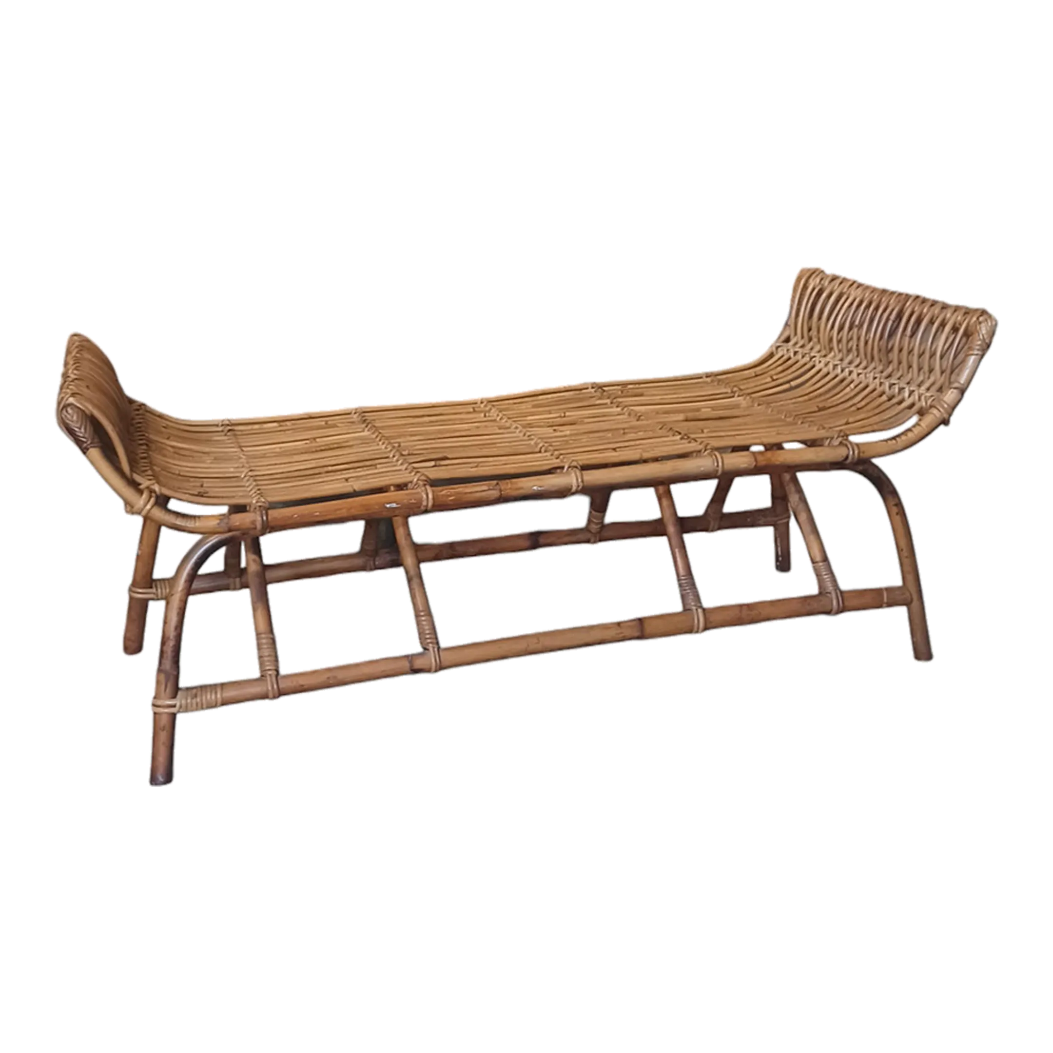 Vintage Mid Century Rattan Bench | Chairish