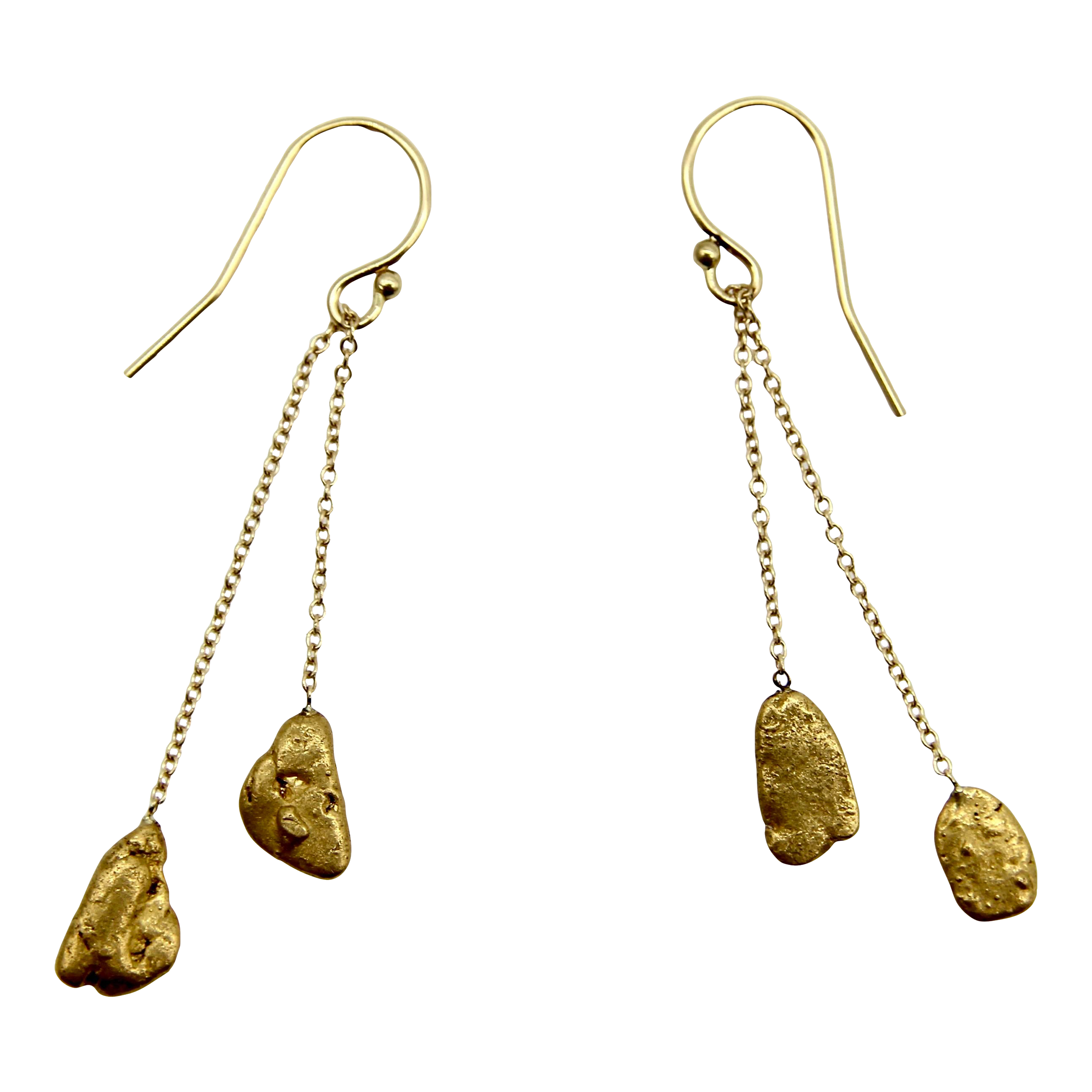 Signature 18k and 22k Gold Nugget Dangle Earrings - 2 Pieces | Chairish