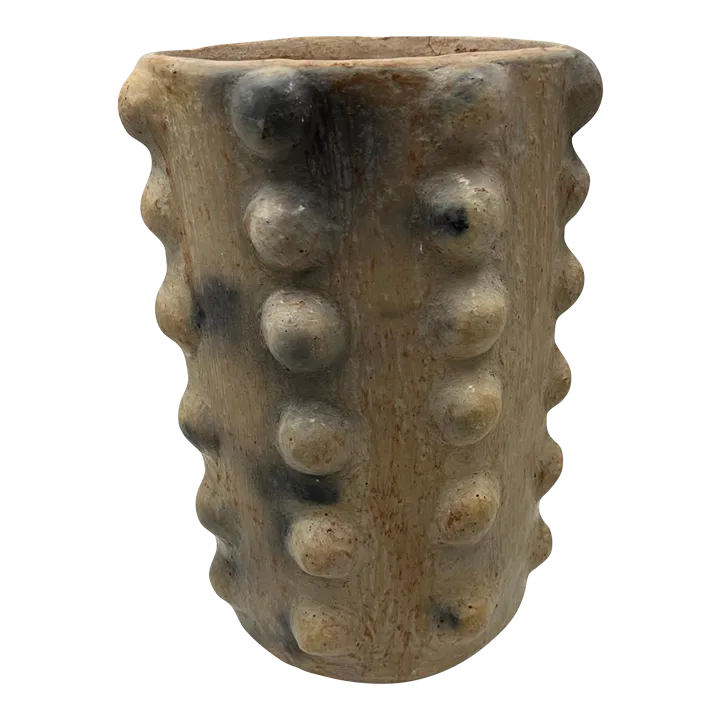 Sejnane Cylindrical Clay Bumpy Vessel - Light Large | Chairish