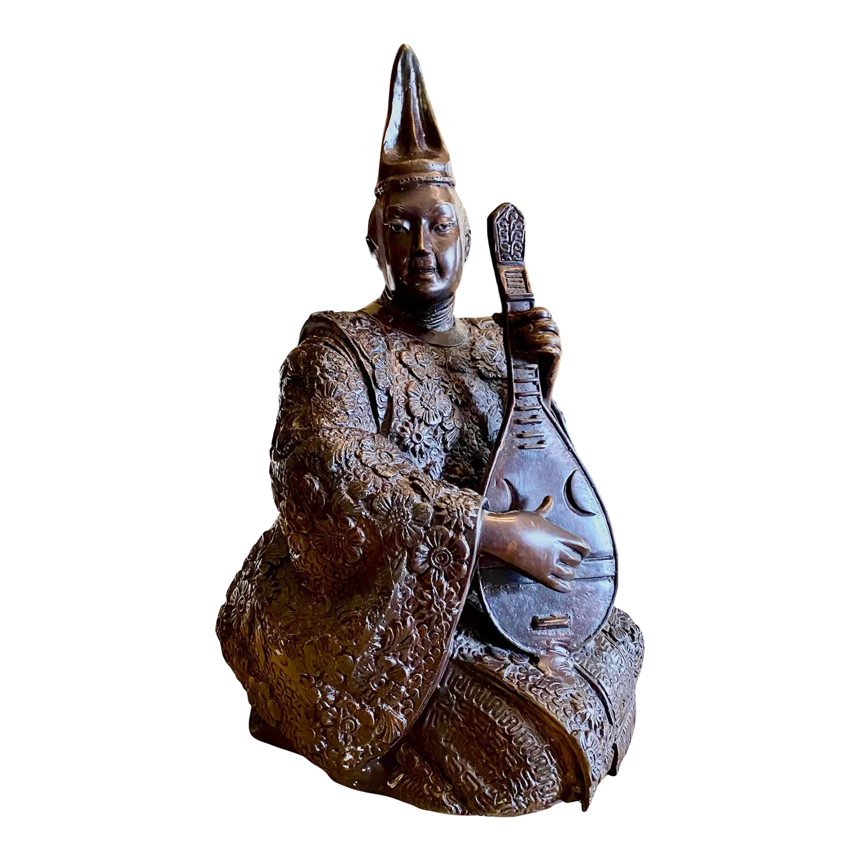 Large Antique Chinese Bronze Seated Musician Sculpture/Statue | Chairish