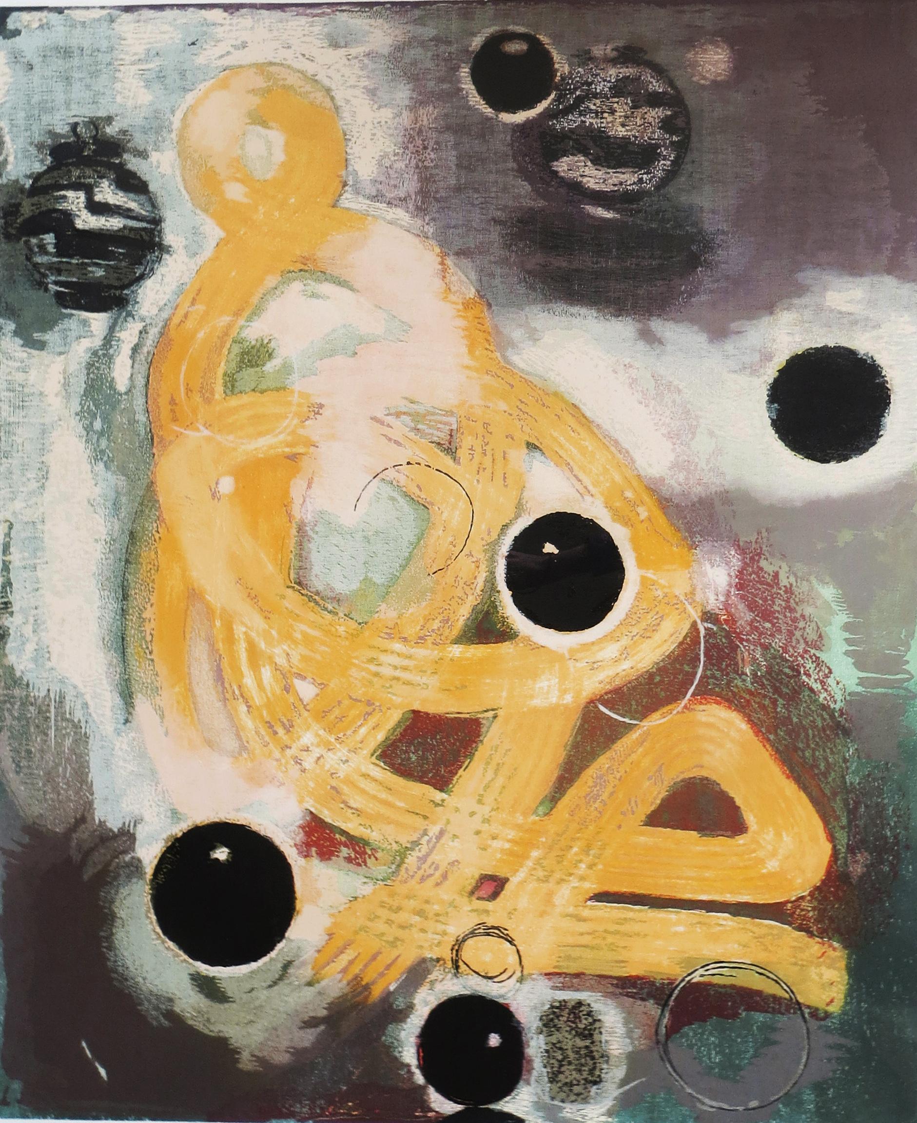 1990 Christopher Brown - Large Color Woodcut - Circle, Smoke and Braid ...
