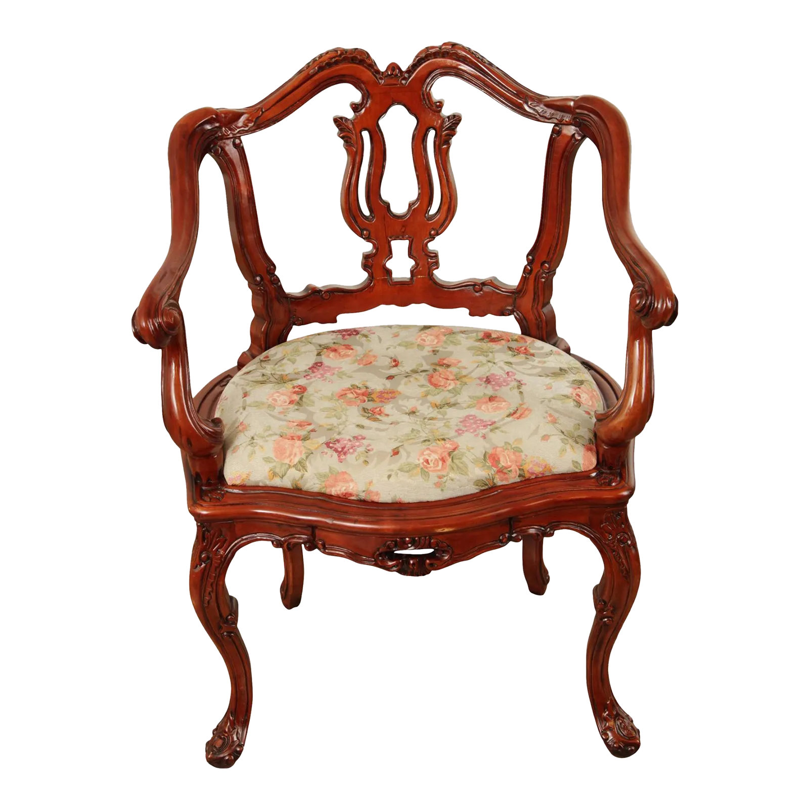 Late 20th Century Italian Rococo Style Carved Frame Armchair | Chairish