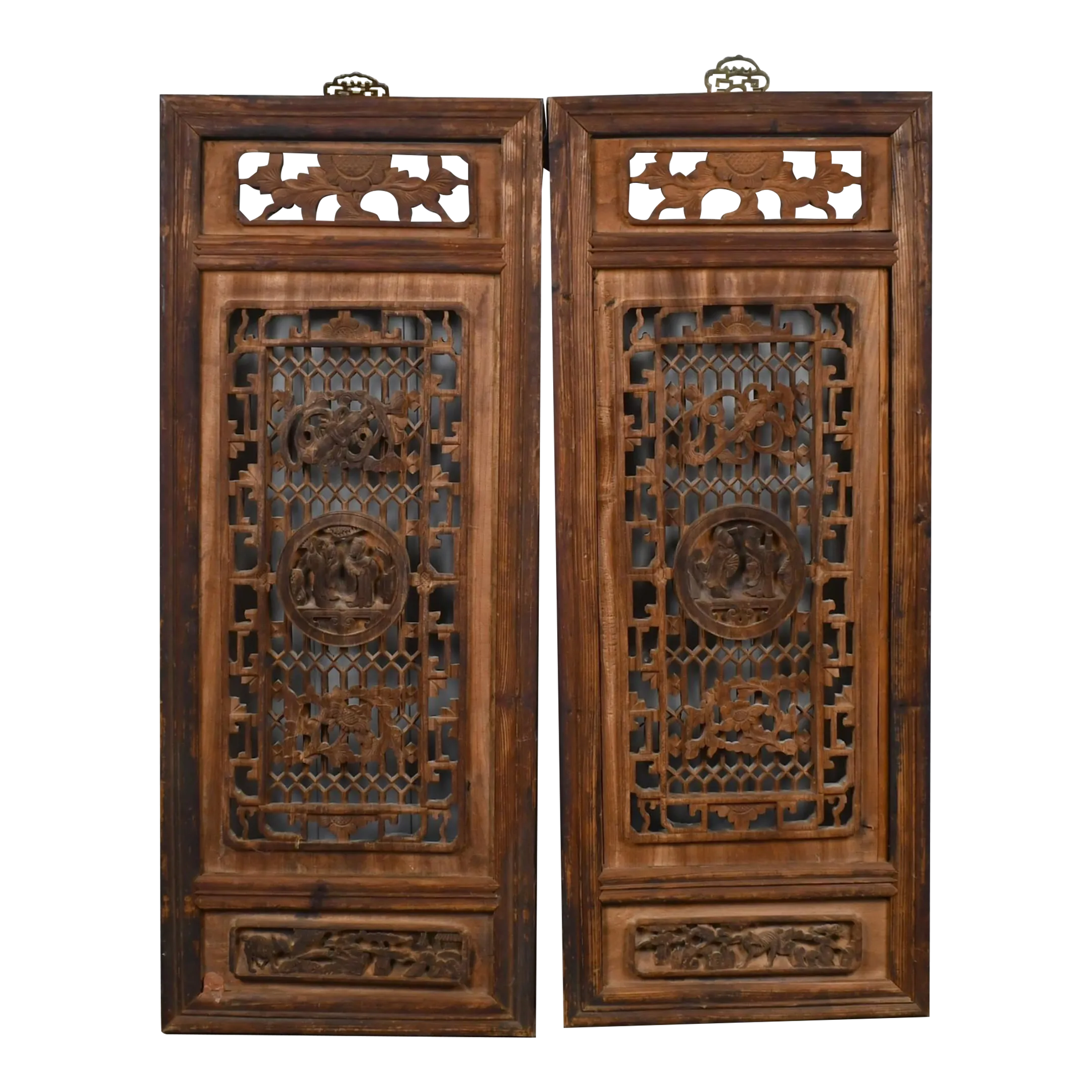 19th Century Antique Chinese Hanging Carved Wood Panels- a Pair | Chairish