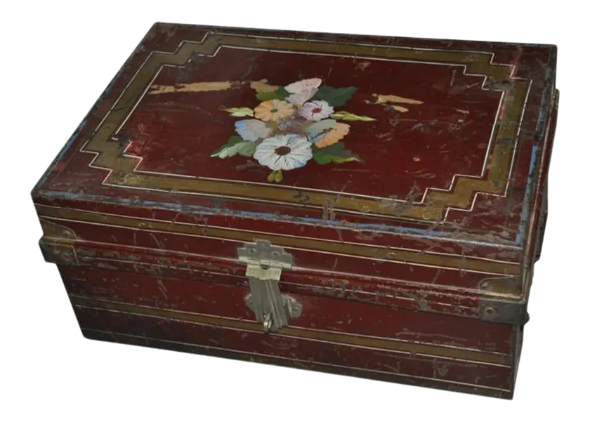 Antique Metal Manuscript Trunk Box | Chairish