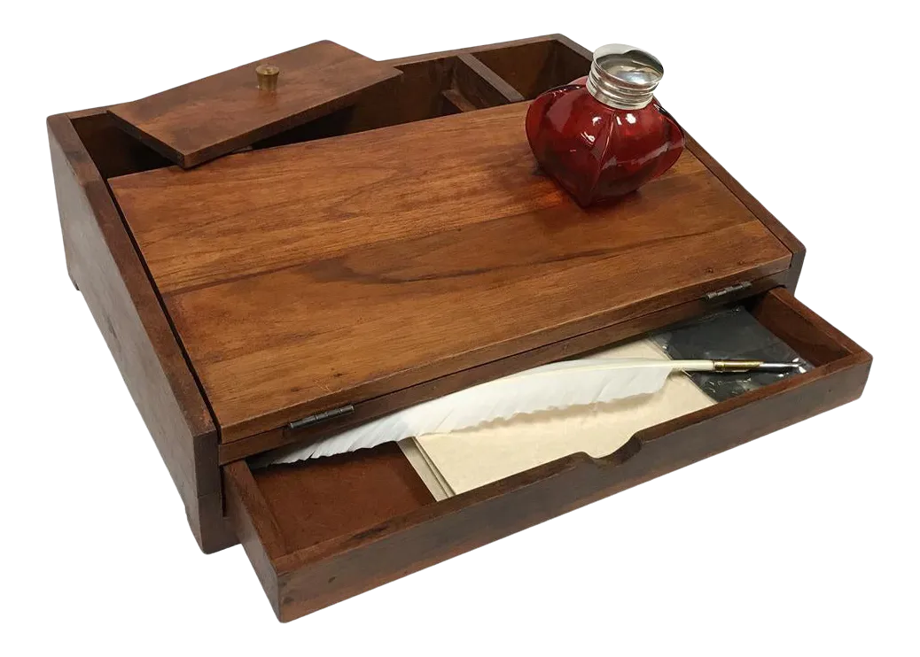 Colonial Reproduction Distressed Wood Portable Writing Set With Writing ...