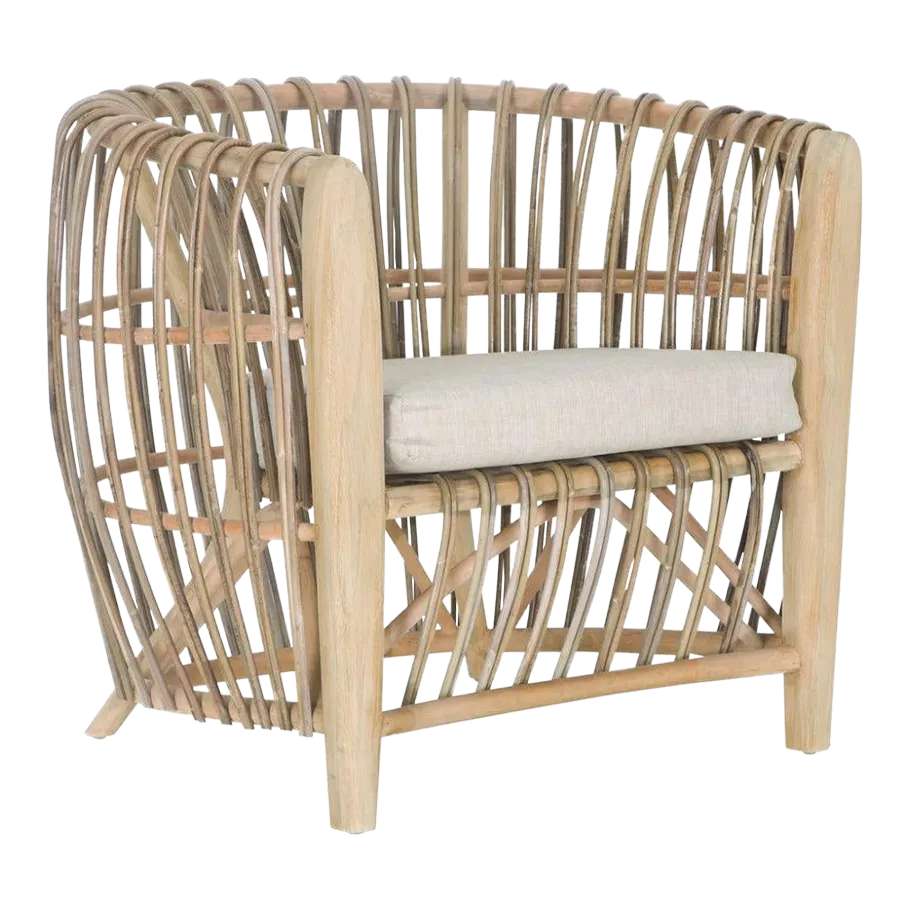 Binah Sanded Rattan Tub Chair Natural Color | Chairish