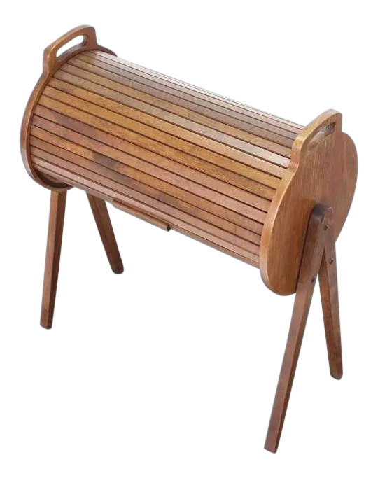 Danish Mid Century Modern Drum Shape Sewing Stand | Chairish