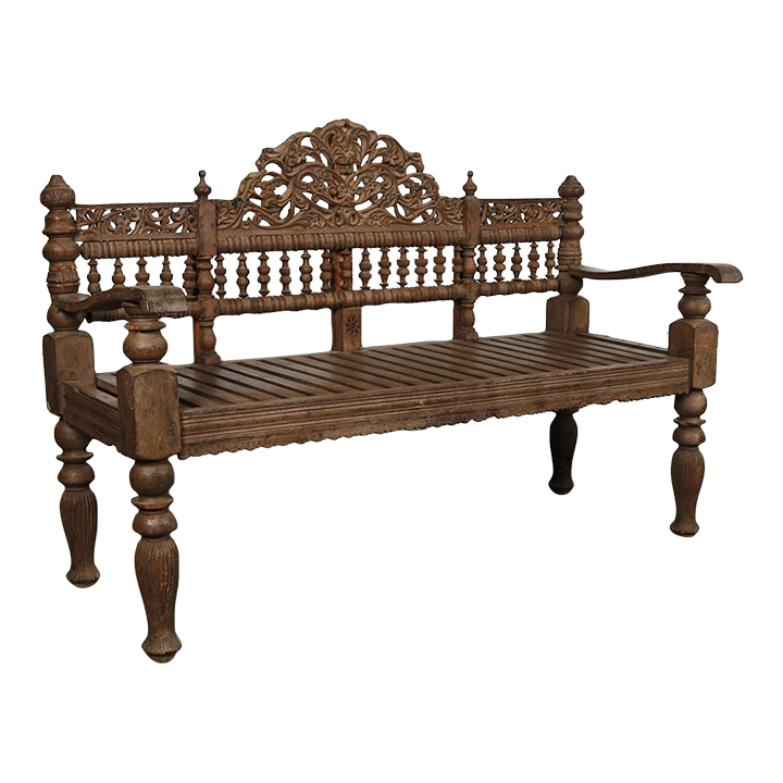 Antique Indian Carved Teakwood Bench | Chairish