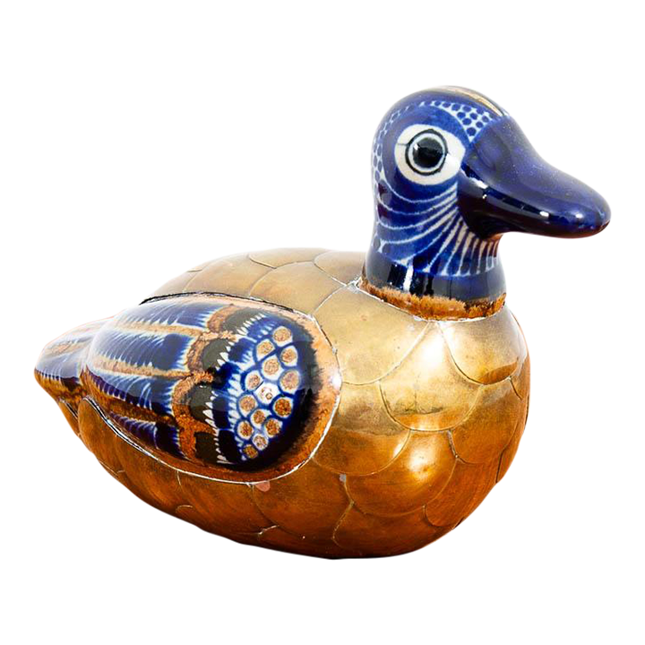 Mid-Century Modern Blue and Gold Ceramic Duck Decorative Table ...