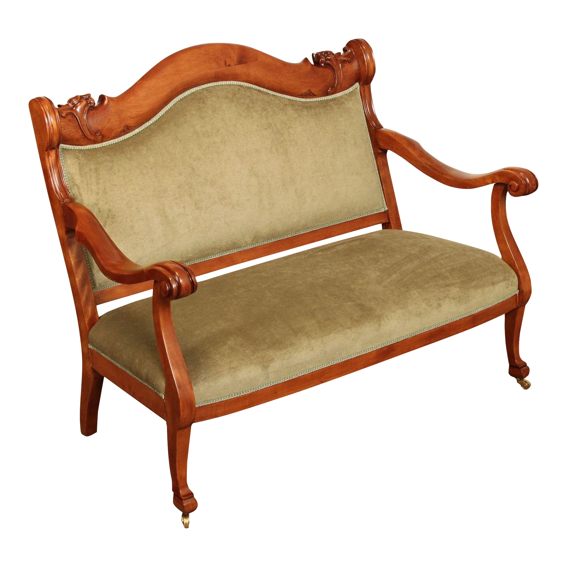 Antique Victorian Lion Head Carved Settee | Chairish