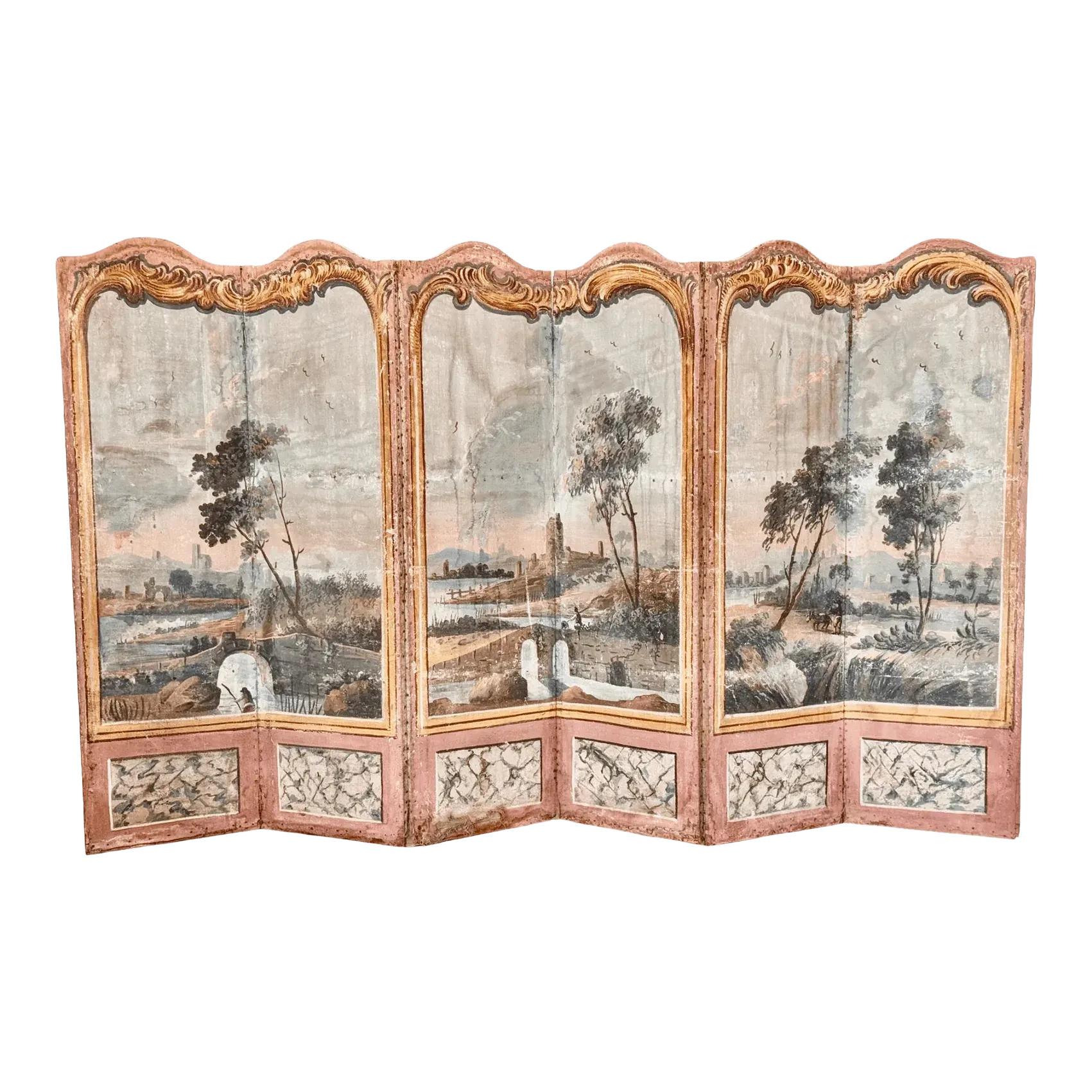 French Painted Canvas Screen, 18th Century | Chairish