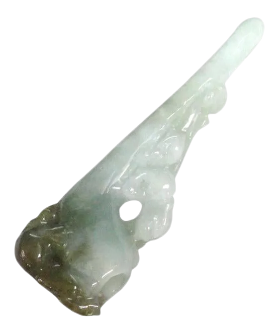 Traditional Chinese Carved Natural Green Jade Pipe With Dragon and ...