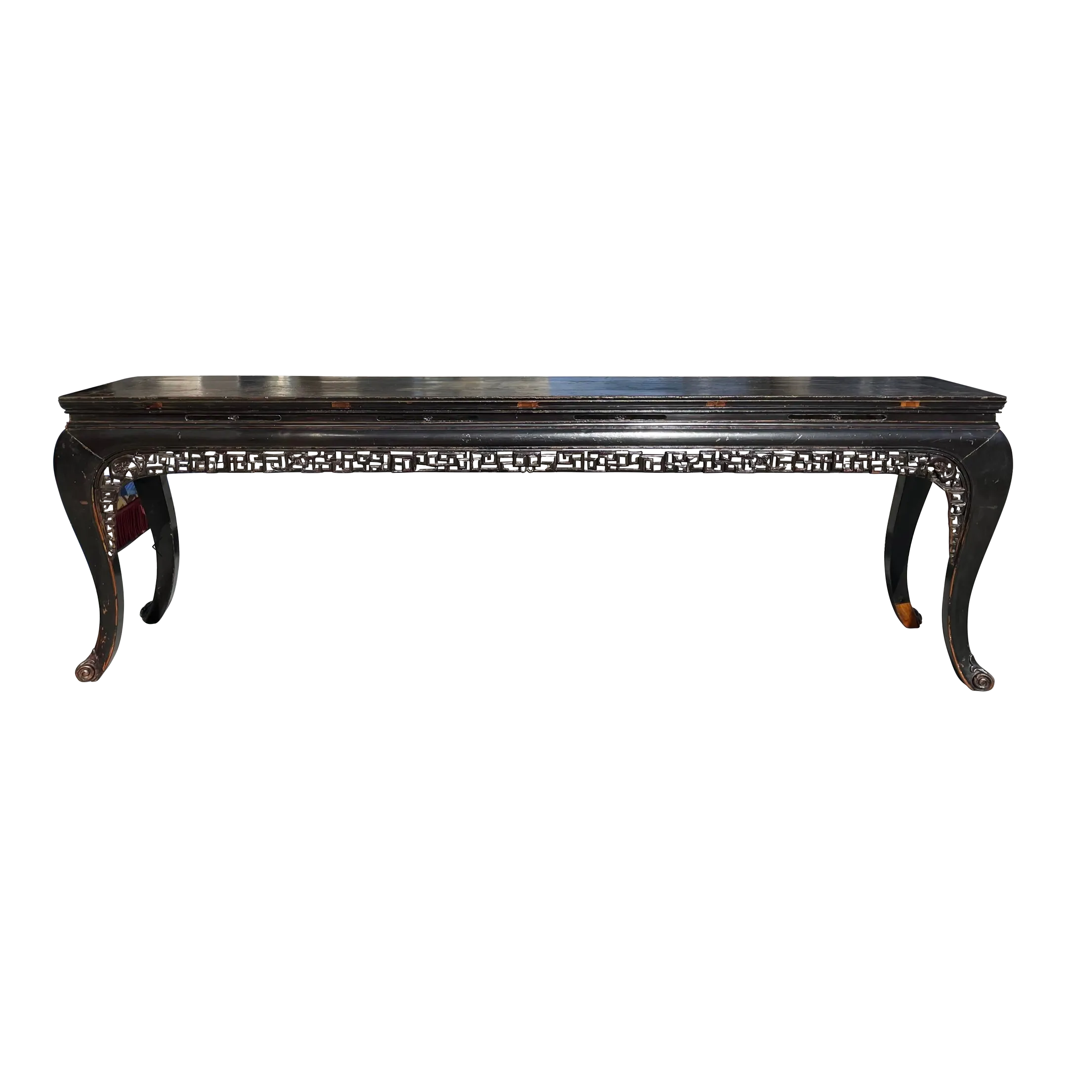 Black Lacquered Lattice and Dragon Console | Chairish