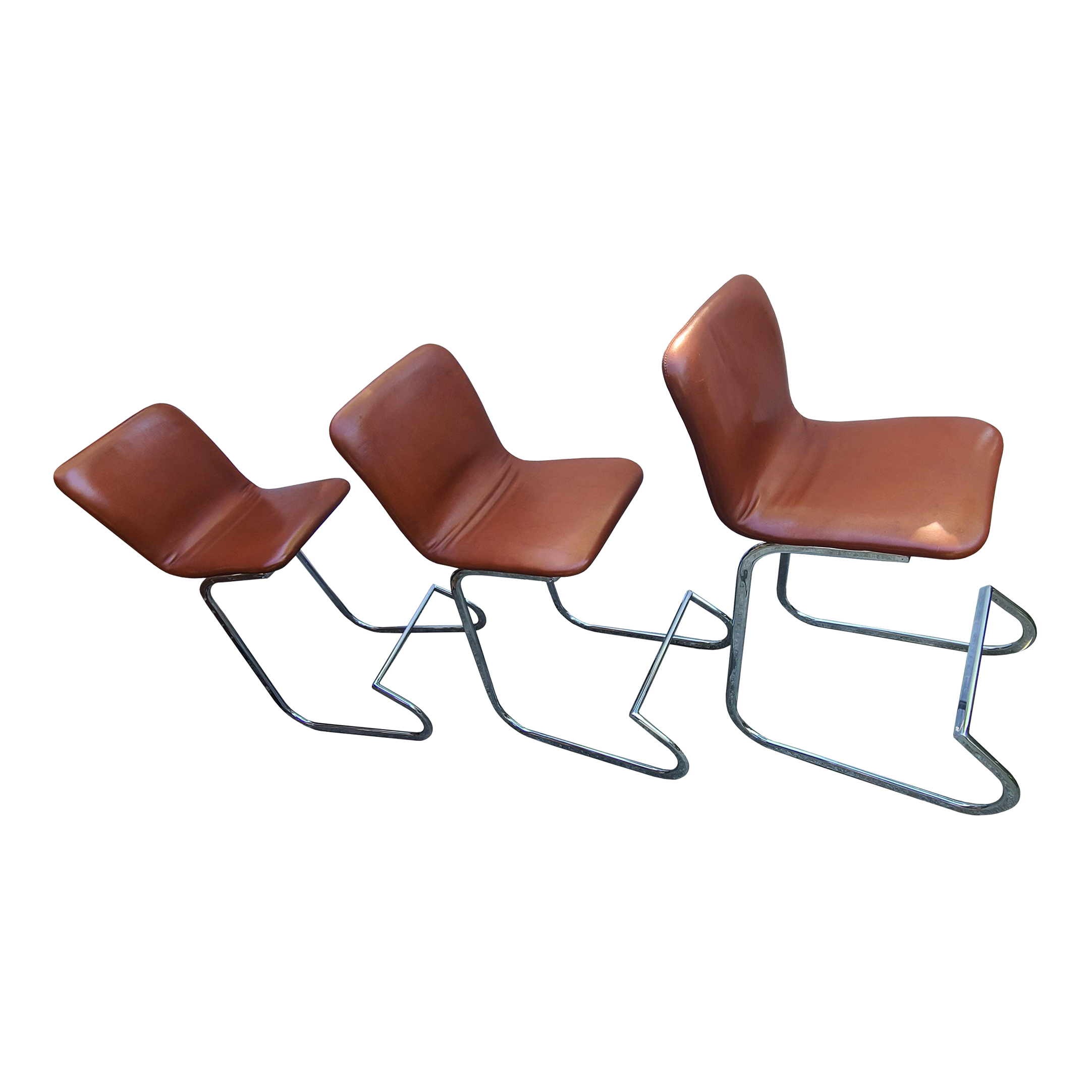 1960s Leatherette & Chrome "Prometheus" Sled High Bar Stools - Set of 3 ...