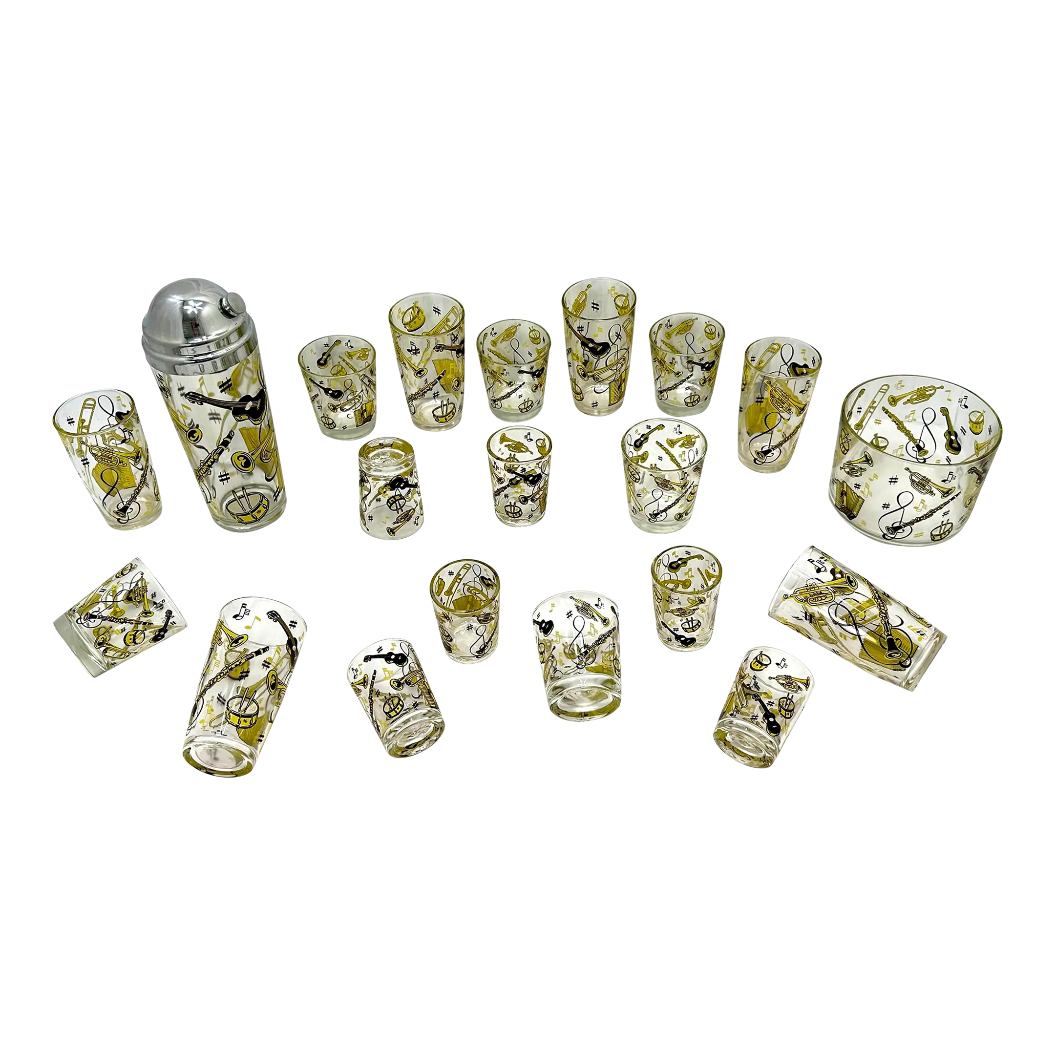 Rare Mid Century 20 Piece Hazel Atlas Musical Instrument Motif Cocktail ...