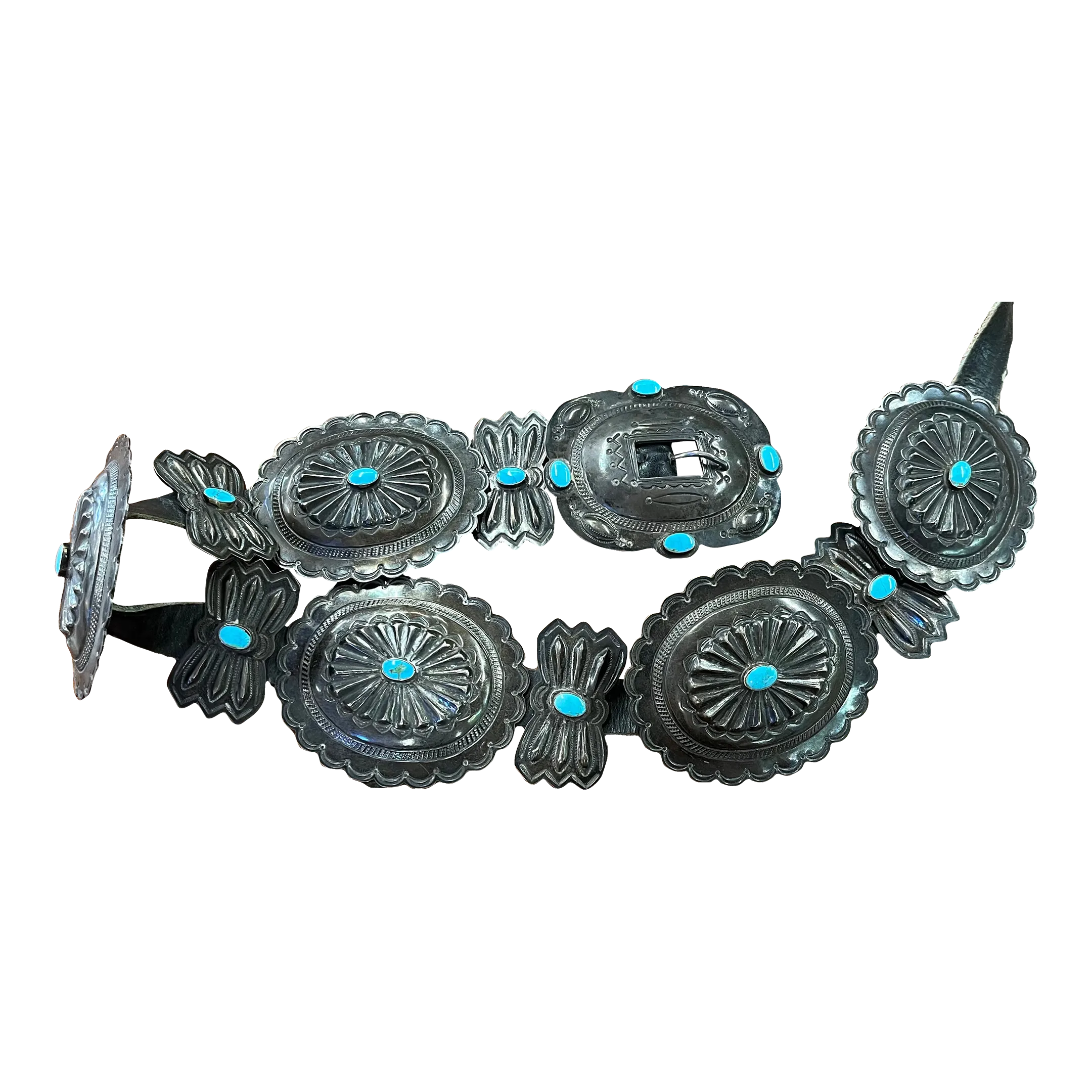 Etsitty Tsosie. Vintage Navajo Silver & Turquoise Concho Belt. Pre 1937 ...
