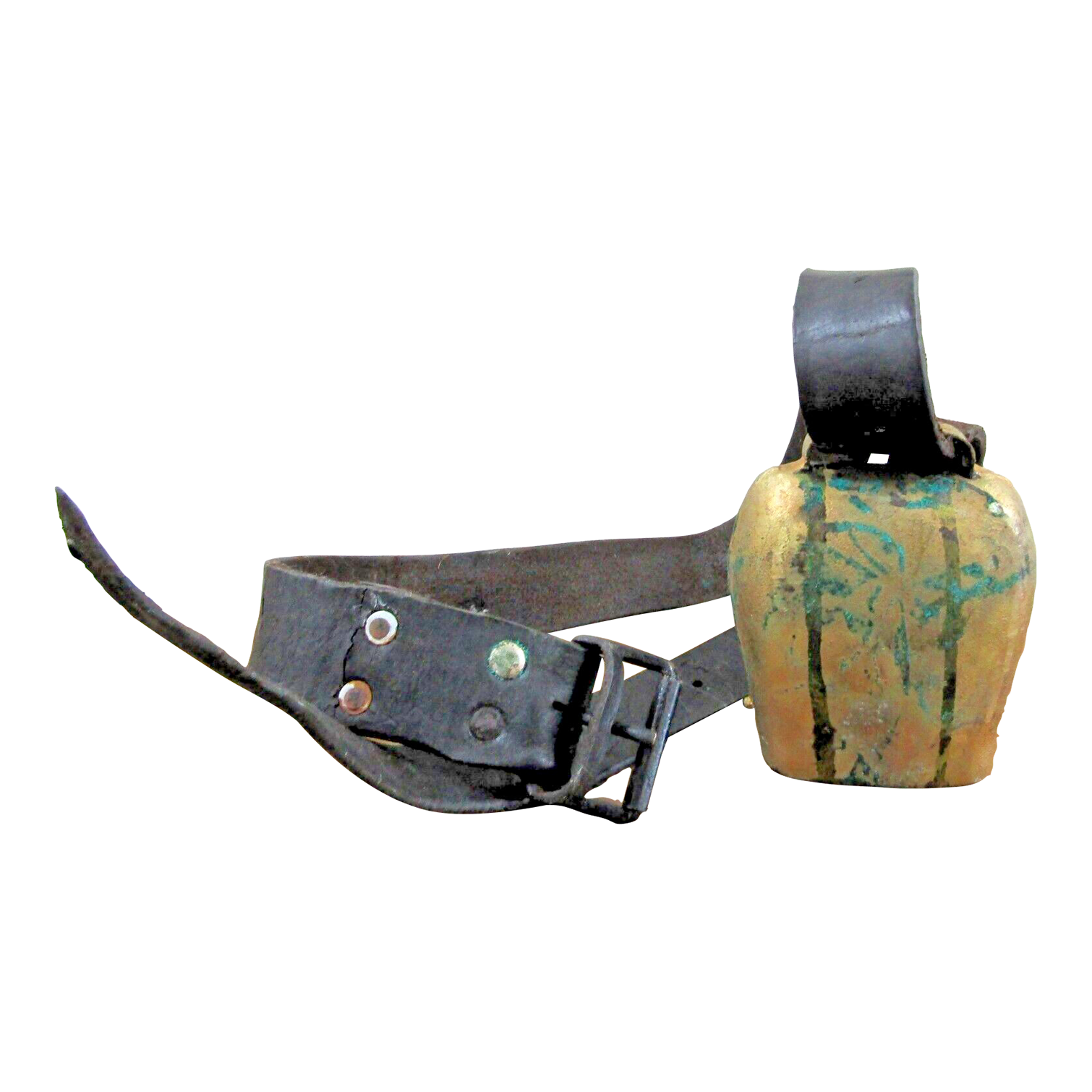 Antique Swiss Hand Forged Copper Cowbell With Leather Strap | Chairish