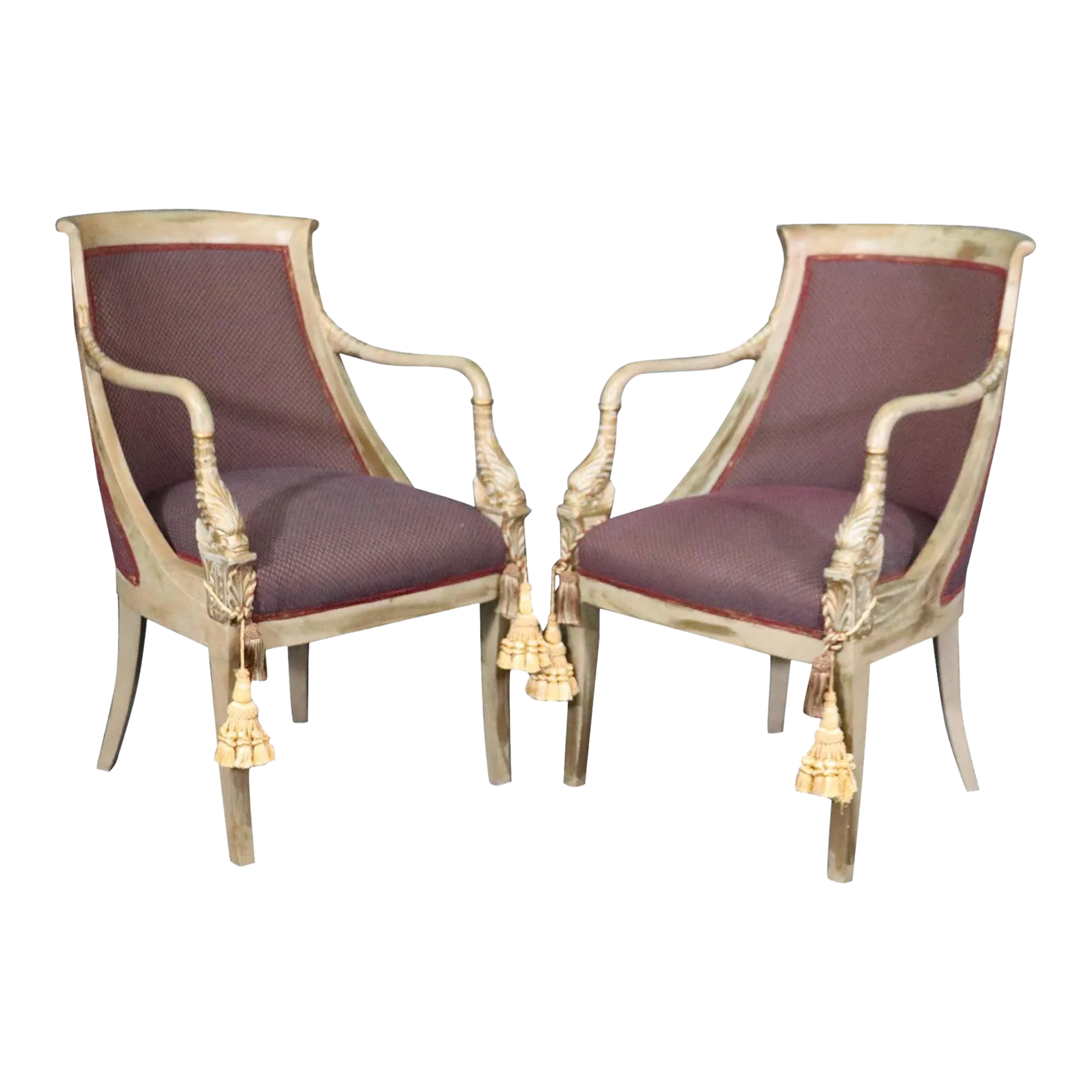 Paint Decorated and Gilded Dolphin Head Neoclassical Bergere Chairs - A ...