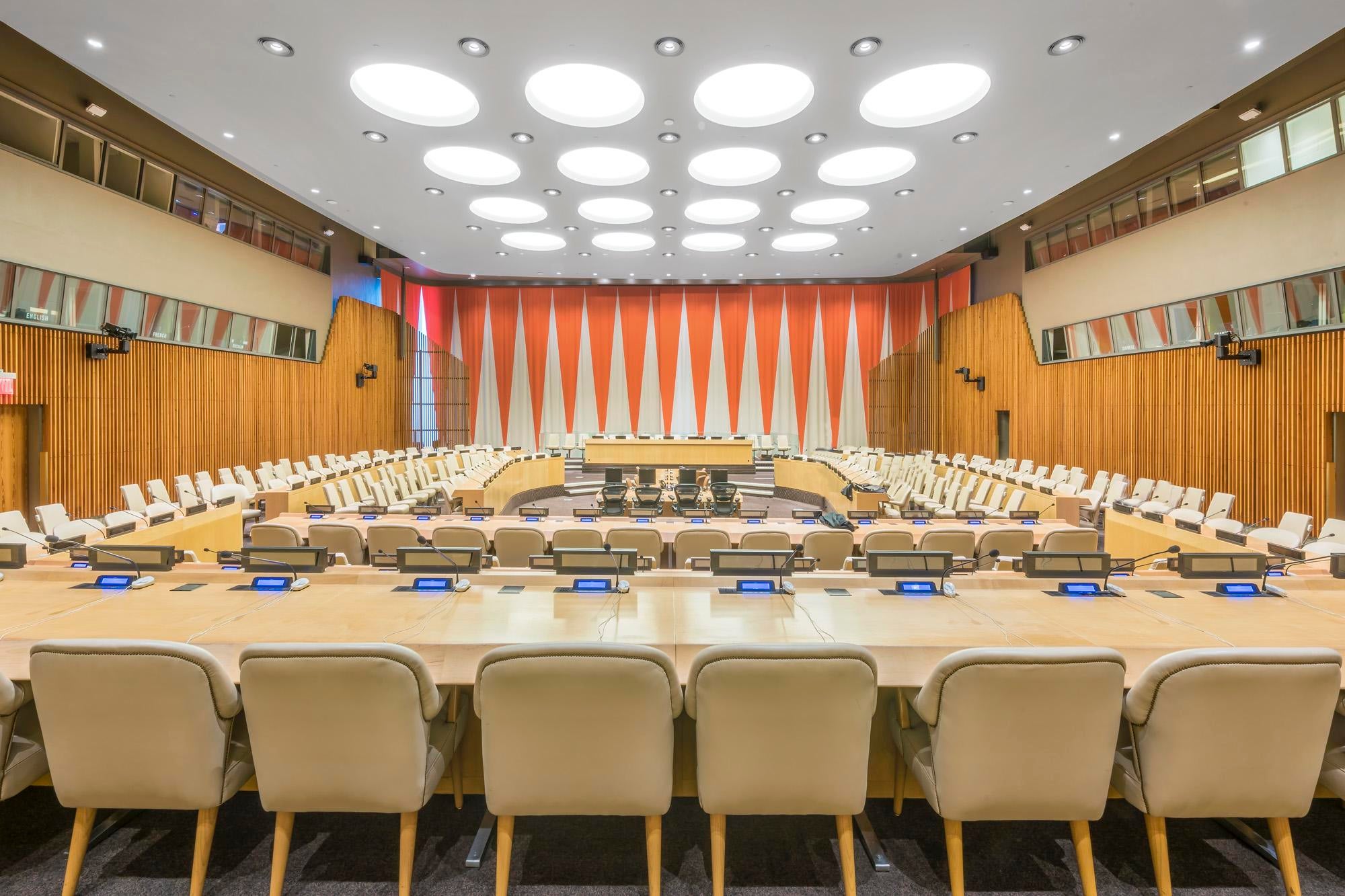 United Nations, Chamber Room Interior Scene Photograph | Chairish