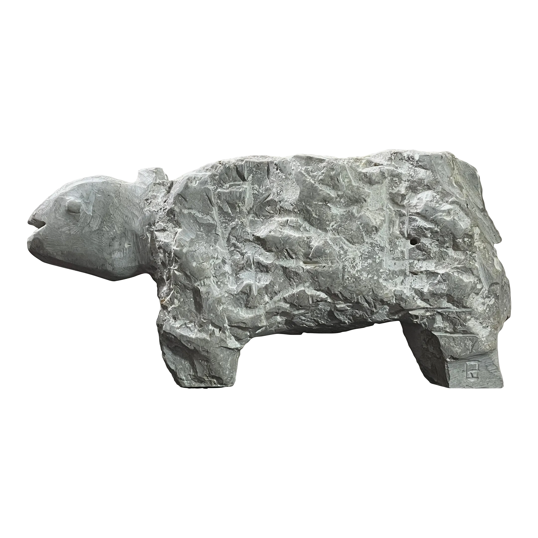 Large Vintage Hand Carved Primitive Grey Stone Lamb Sculpture, Signed ...