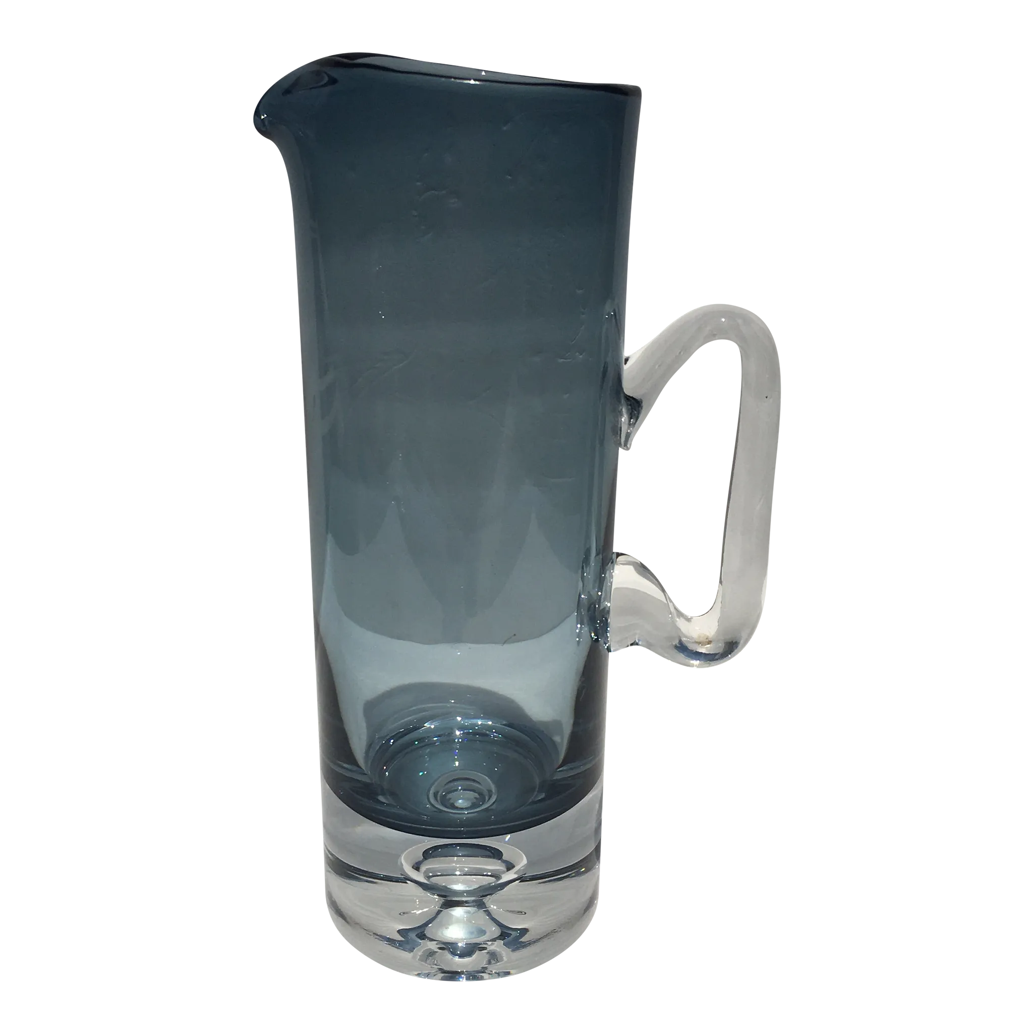 Block Hand Blown Smoke - Blue Crystal Pitcher Signed | Chairish