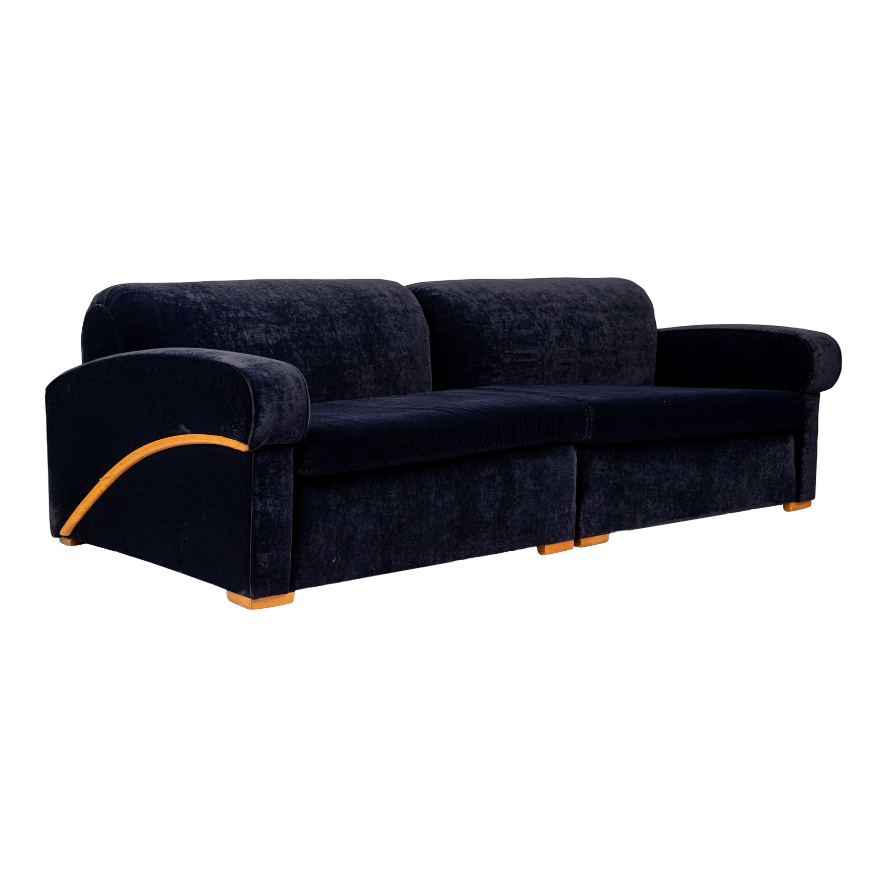 Antique Art Deco Navy Blue Velvet Sofa Couch 1940s | Chairish