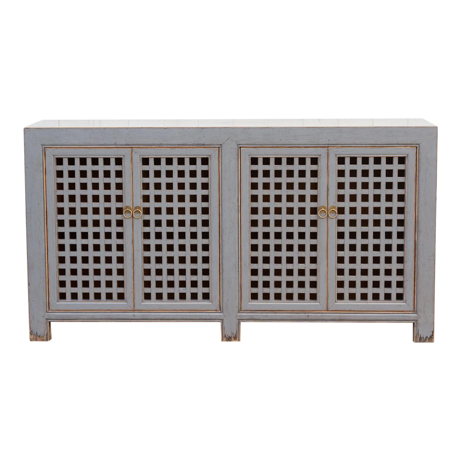 Long Painted Silver Gray Lattice Credenza | Chairish