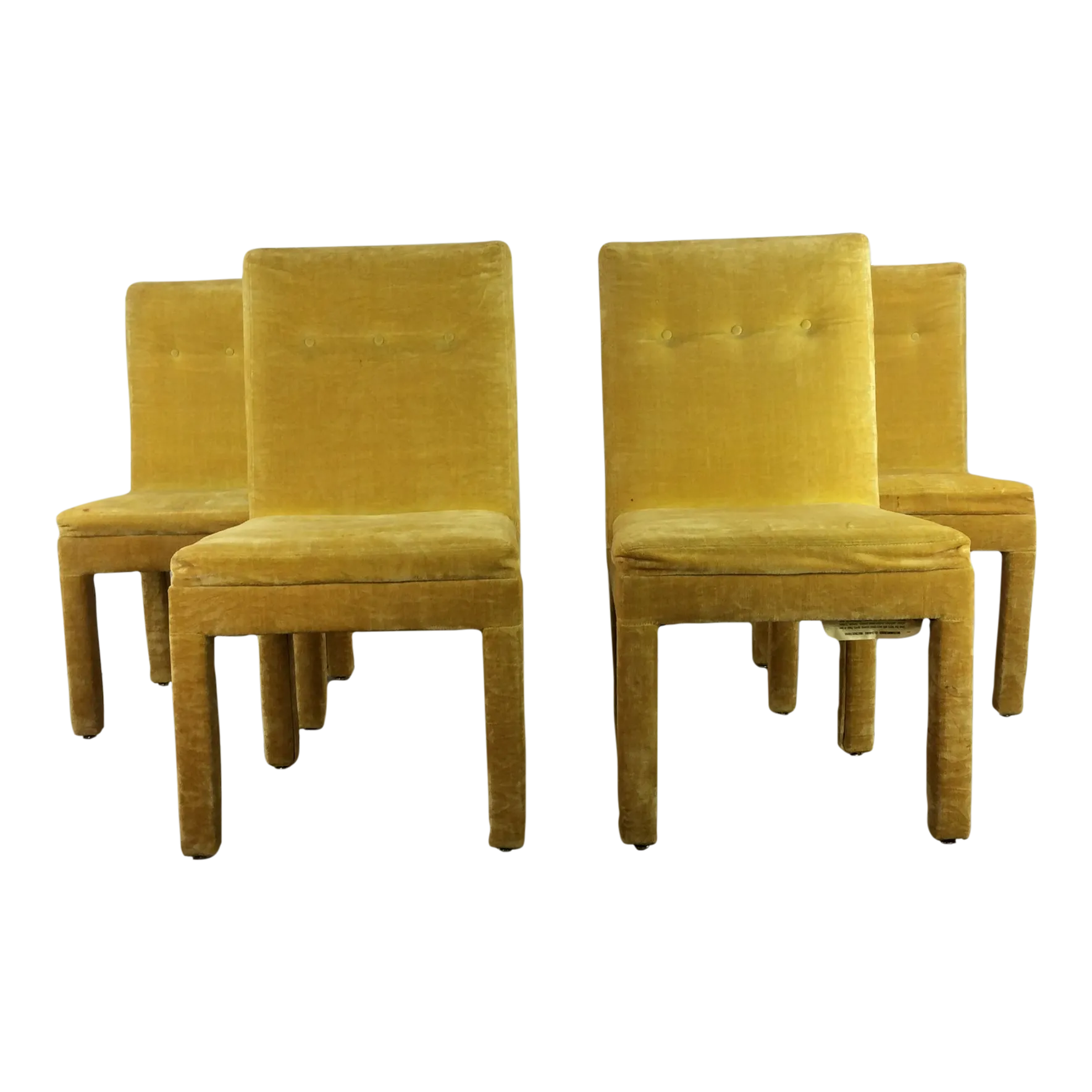Set of 4 Post Modern Yellow Upholstered Parsons Dining Chairs | Chairish
