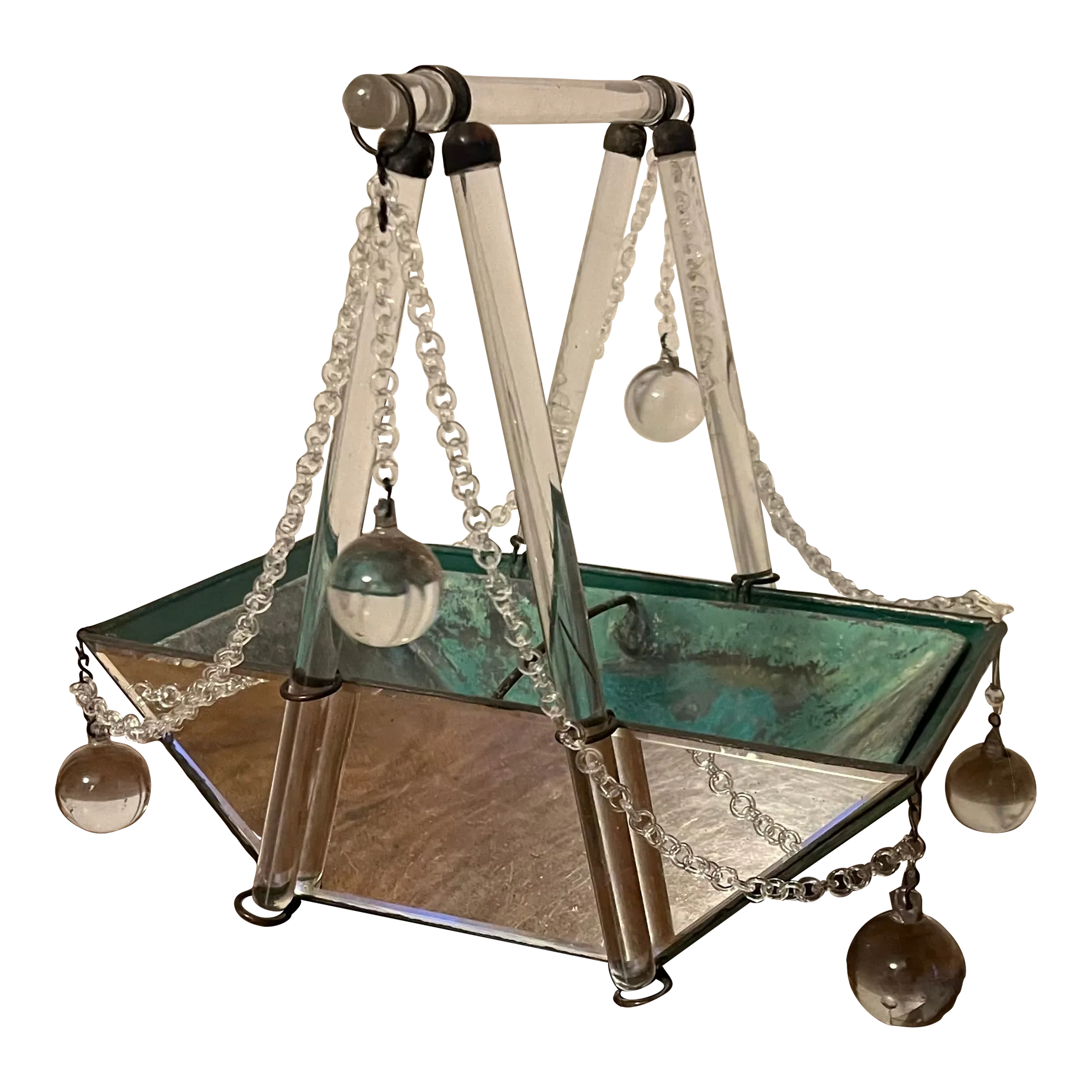 Antique Art Deco Crystal and Tole Orchid Flower Cache Pot With Glass ...