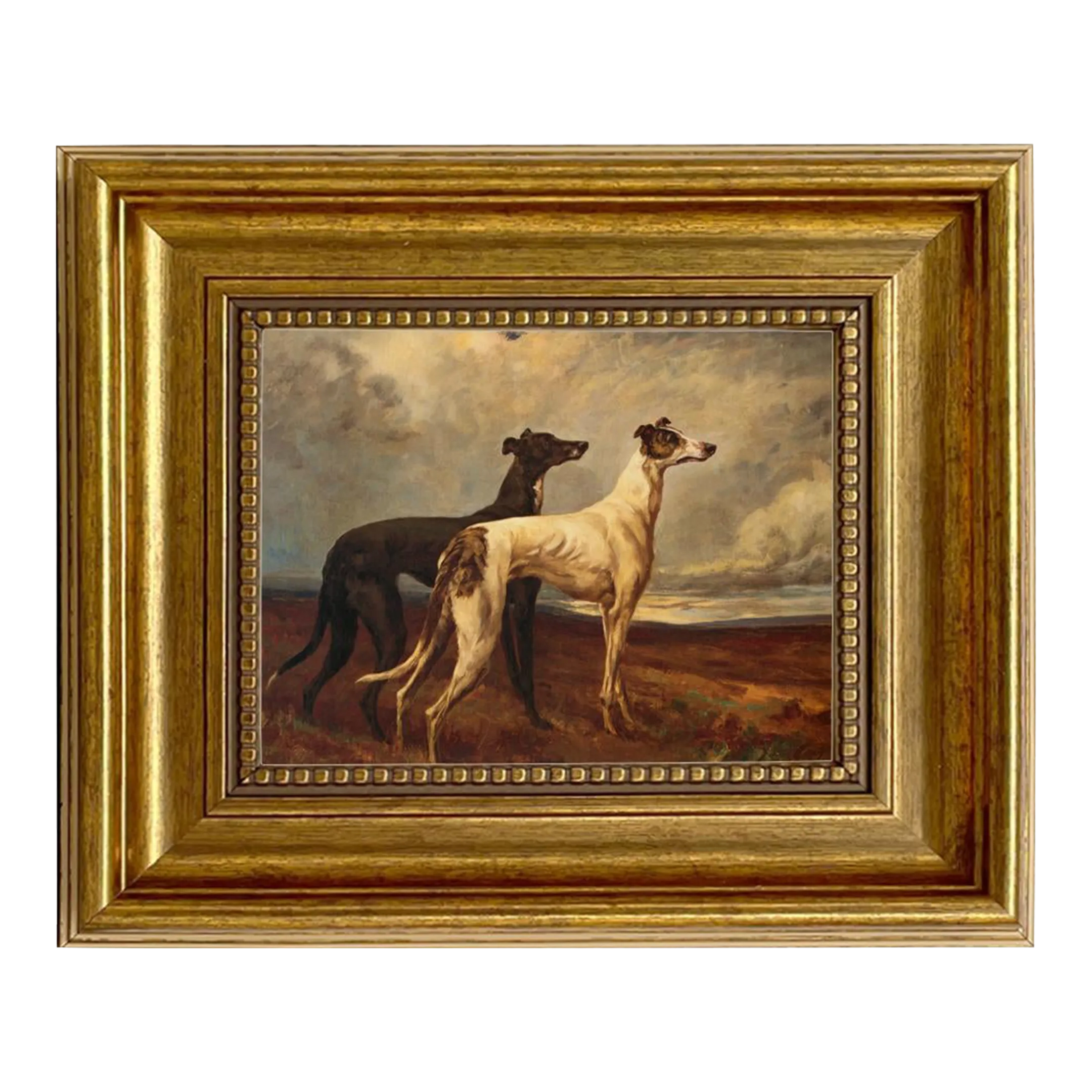 "Greyhounds in Field" Print on Canvas in Antiqued Gold Frame- 5" X 6 ...