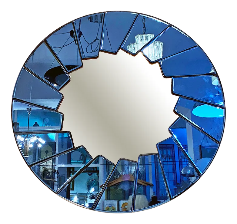 Mid-Century Modern Italian Blue Round Mirror with Glass Frame, 1960s ...