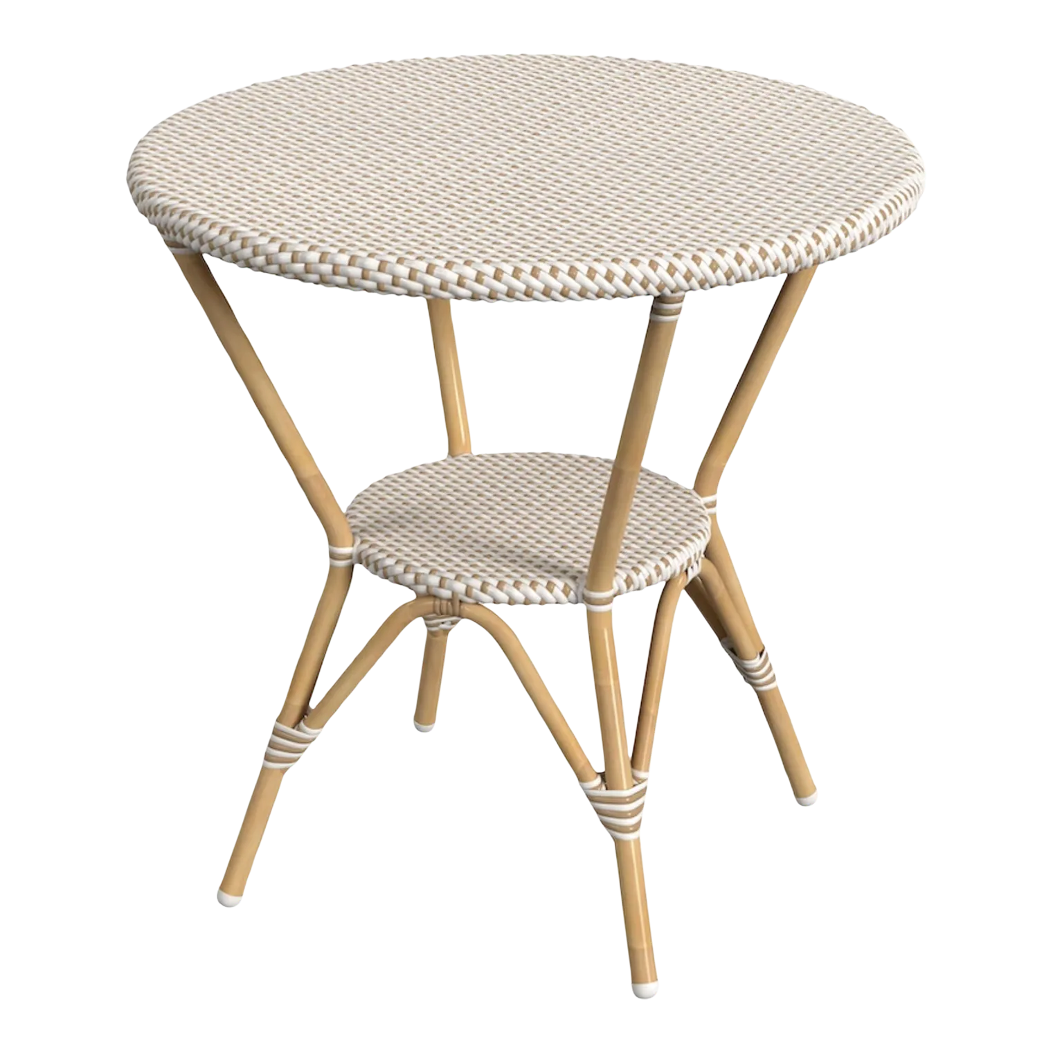 Tobias Outdoor Rattan Round Bistro Table, Beige & White | Chairish