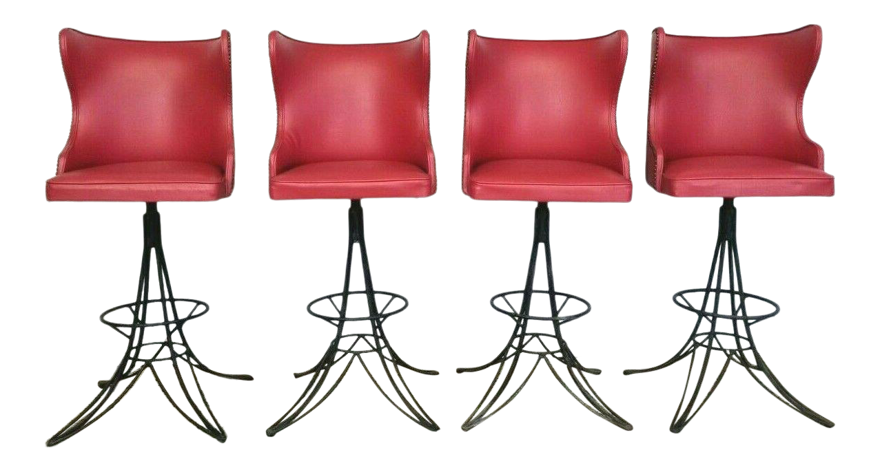 Vintage Mid-Century Deluxe Red Stools - Set of 4 | Chairish