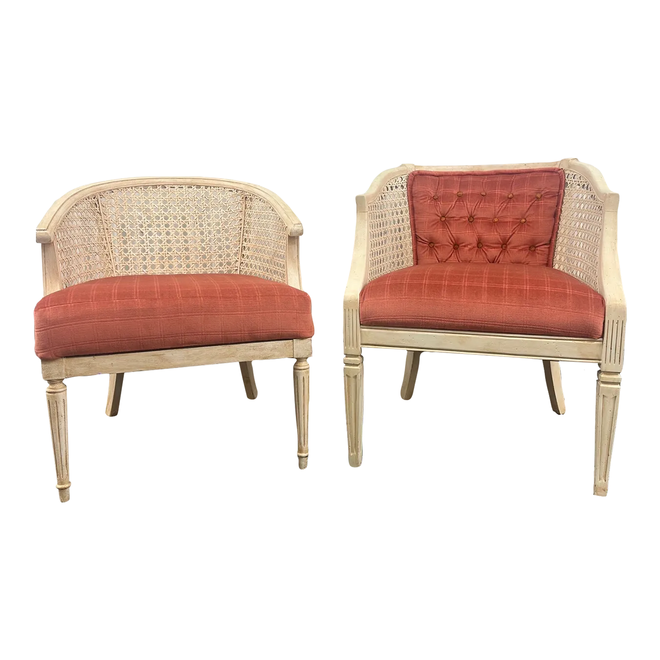 Set of Two Vintage Cane Barrel Back Tub Chairs | Chairish