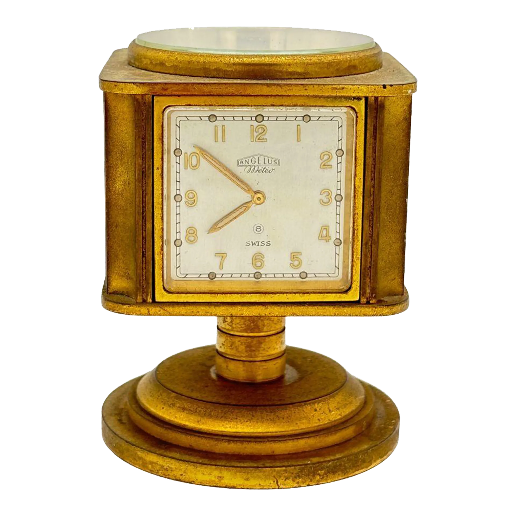 Swiss Brass Art Deco Desk Clock Weather Station by Angelus Meteo | Chairish