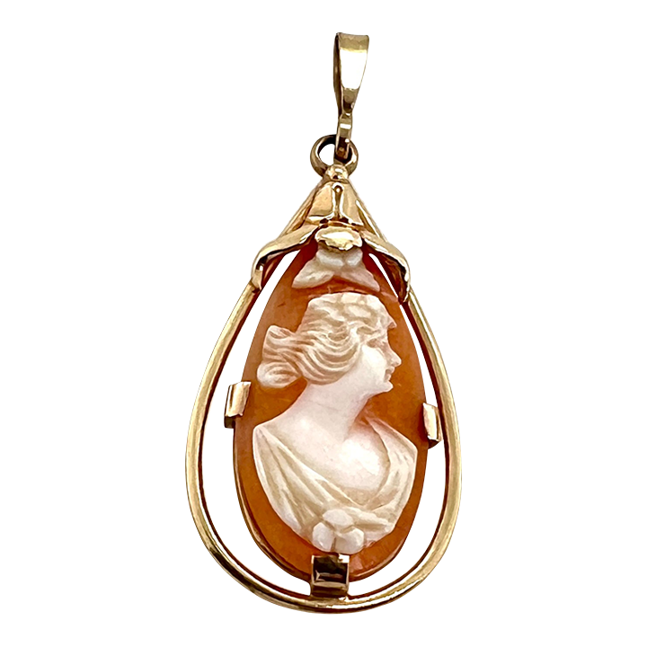 Vintage 10k Gold Carved Shell Pendant | Chairish