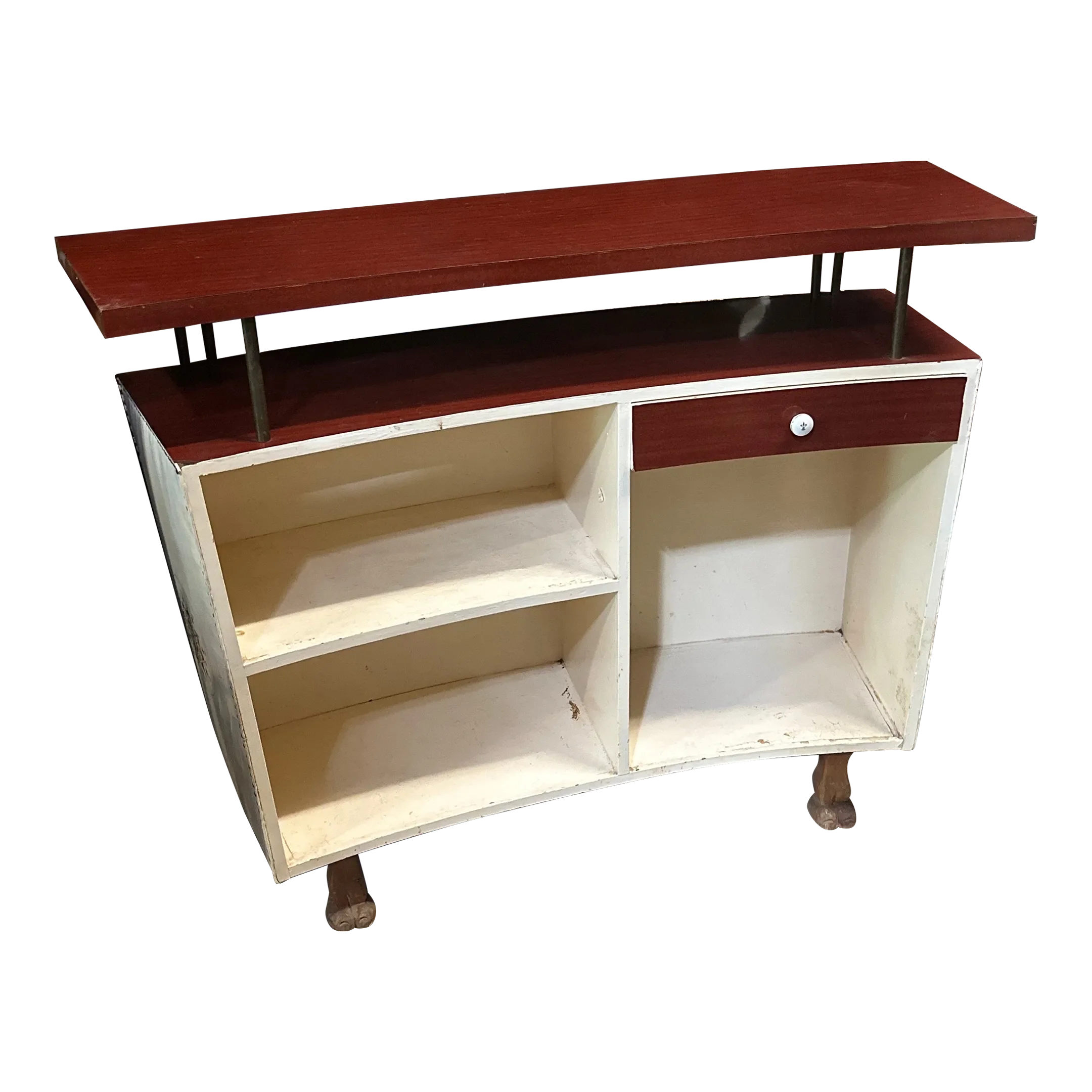 1970s Wooden Camel Footed Bar With Shelves and a Drawer | Chairish